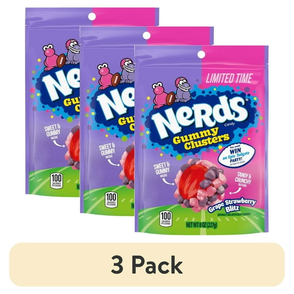 (3 pack) Nerds Gummy Clusters, Grape Strawberry Blitz, 8 Ounce Stand Up ...