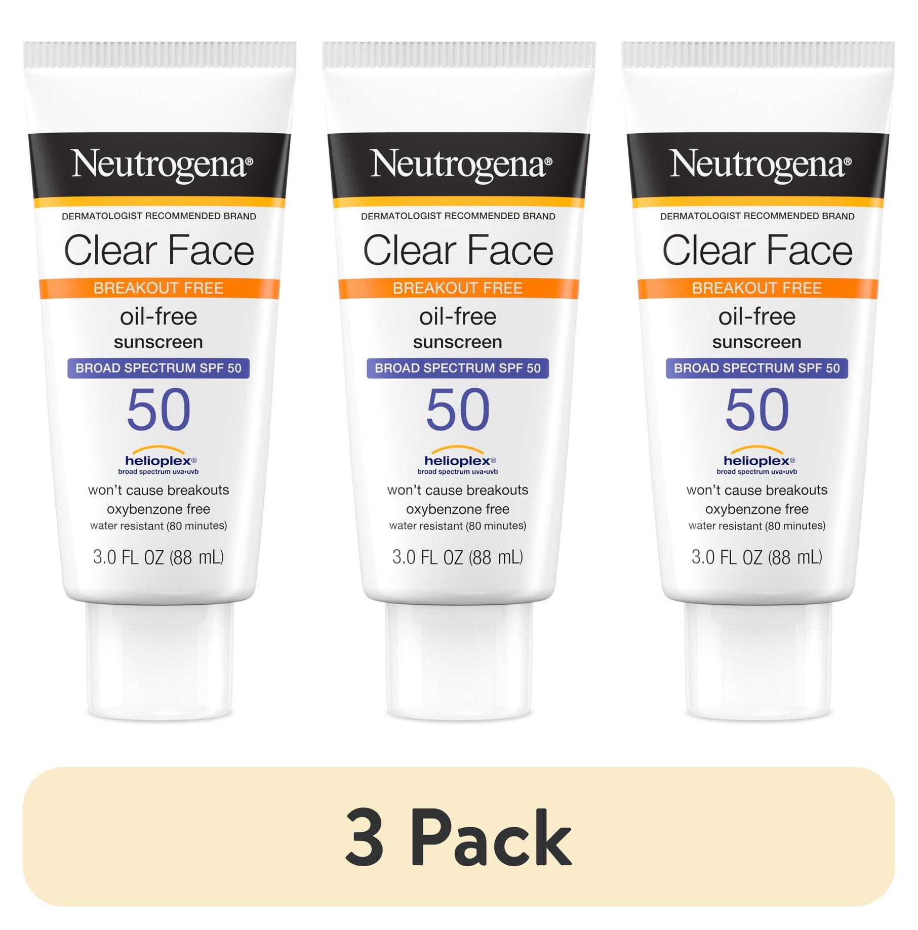 (3 pack) Neutrogena SPF 50 Clear Face Sunscreen for Oily Skin, 3 fl. oz ...
