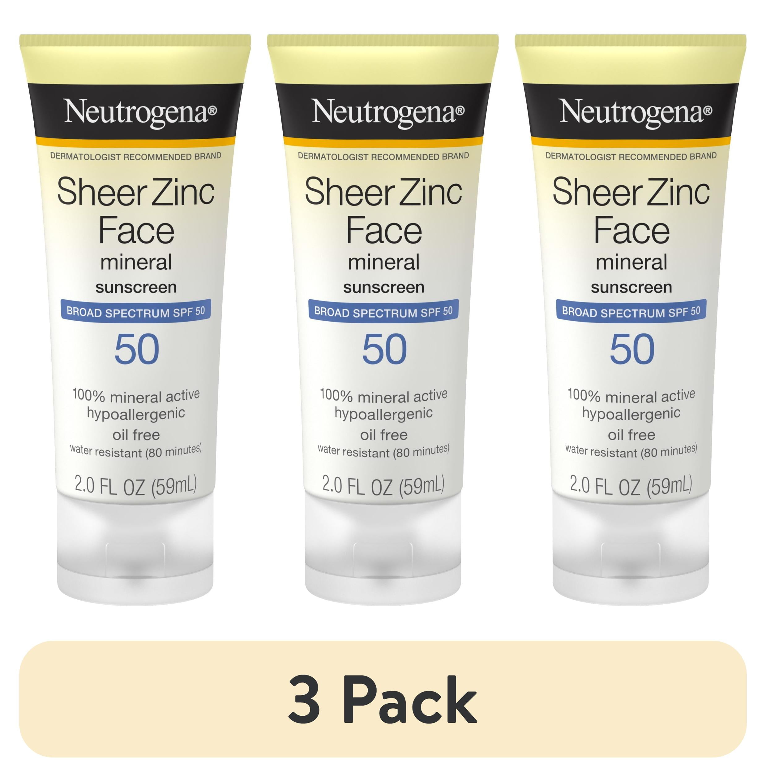(3 pack) Neutrogena Sheer Zinc Dry-Touch Face SPF 50 Sunscreen Lotion ...