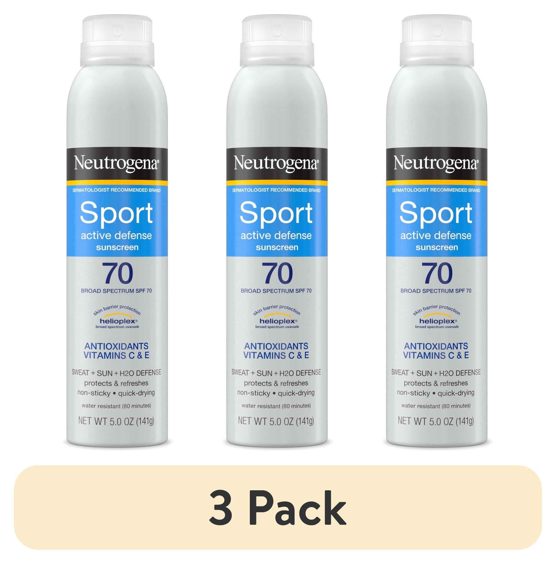 (3 pack) Neutrogena Sport Active Defense SPF 70 Sunscreen Spray, 5.0 oz ...