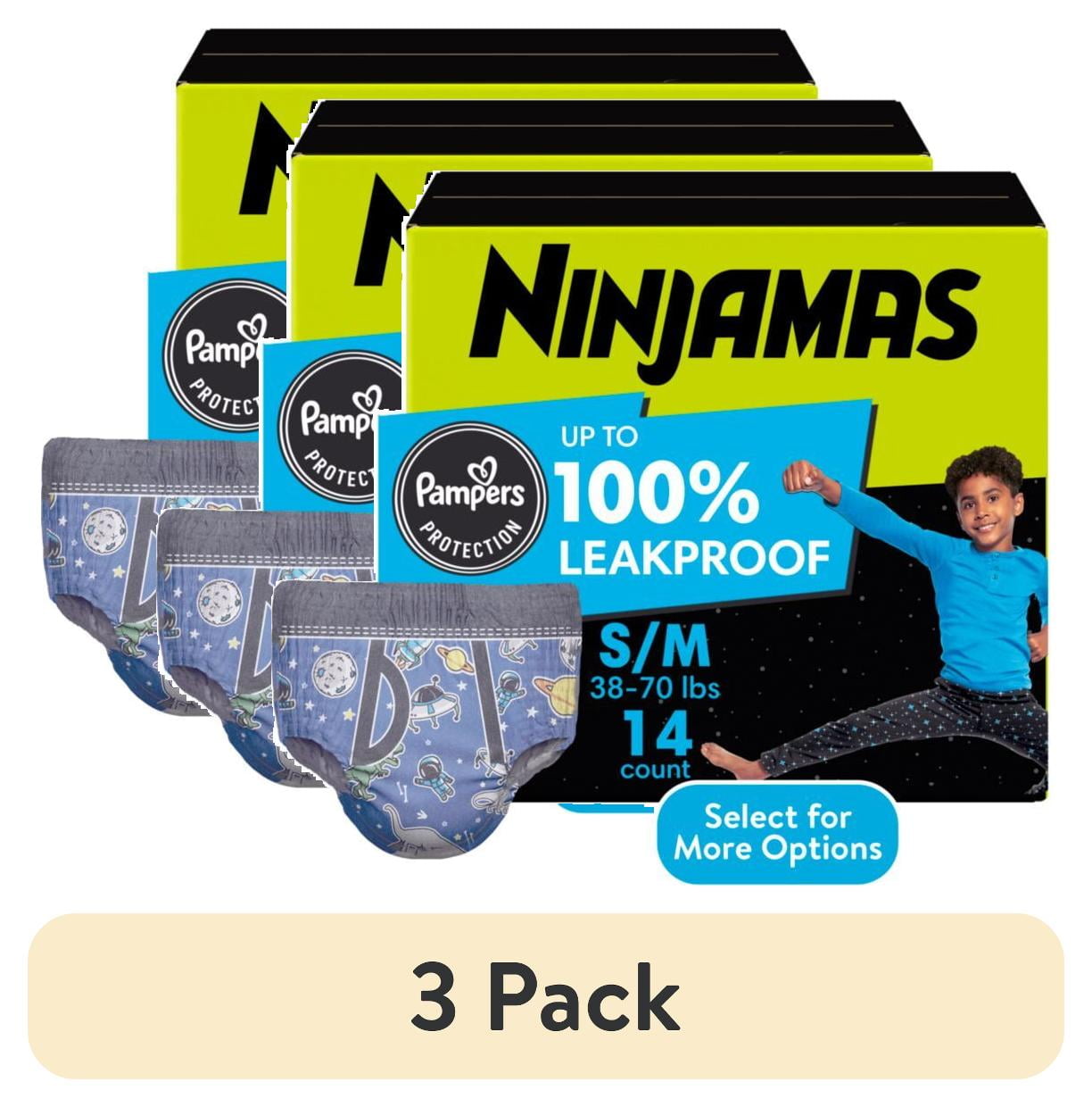(3 pack) Ninjamas Boys Bedwetting Nighttime Underwear, Size S/M (37-90 ...
