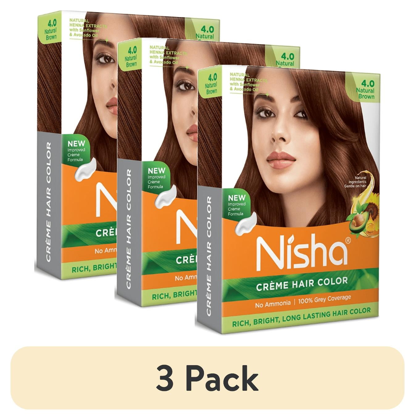 (3 pack) Nisha Creme Hair Color, Permanent Brown Hair Dye Color, 100% ...