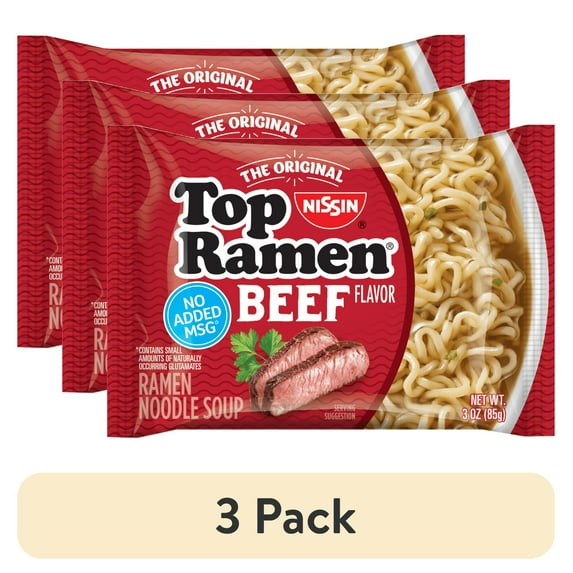 (3 pack) Nissin Foods Top Ramen Instant Ramen Noodle Soup, Beef Flavor, 3 oz Bag, Shelf-Stable ...