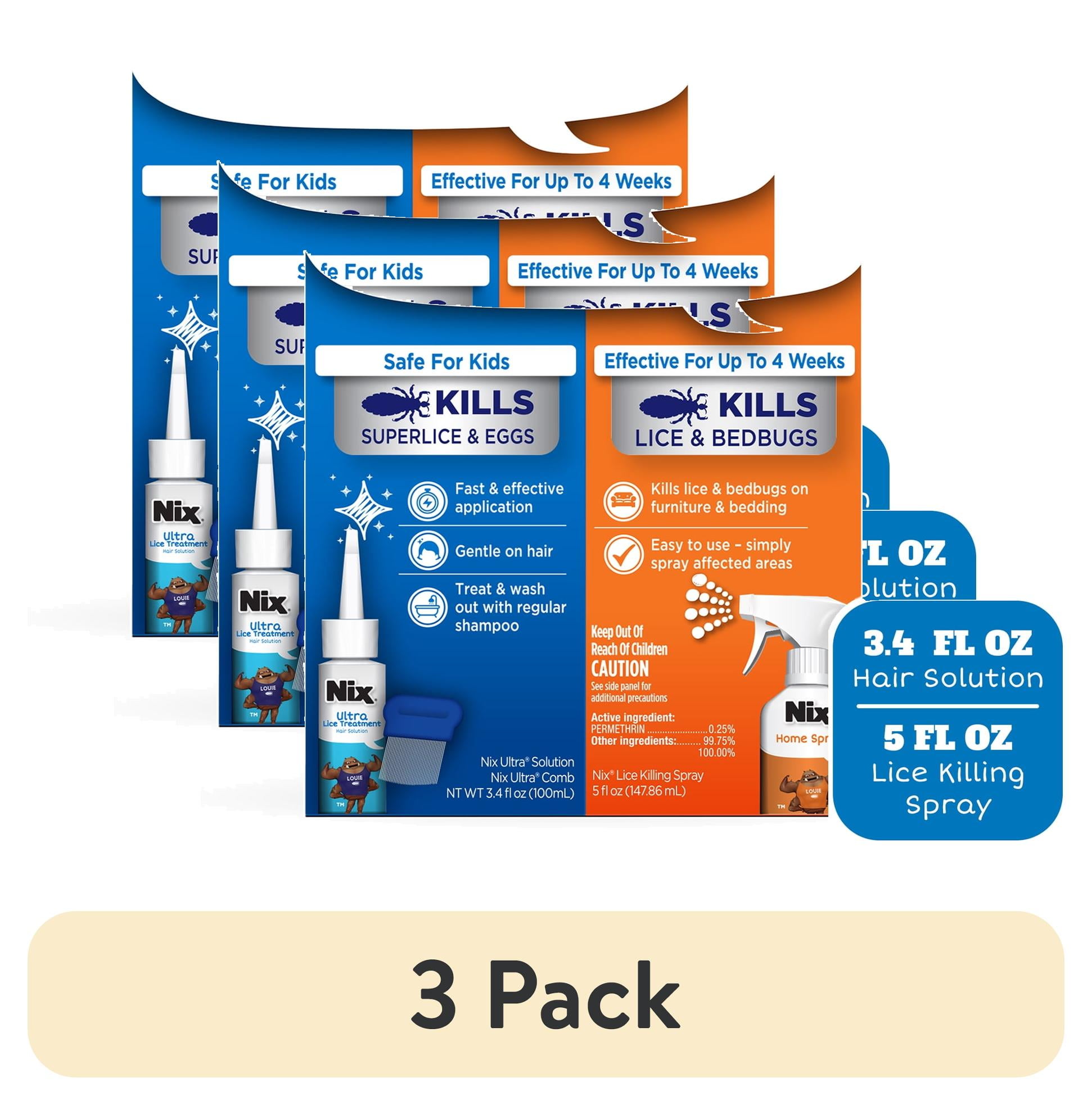 (3 pack) Nix Ultra Lice Removal Kit, 3.4oz Lice Treatment Hair Solution ...
