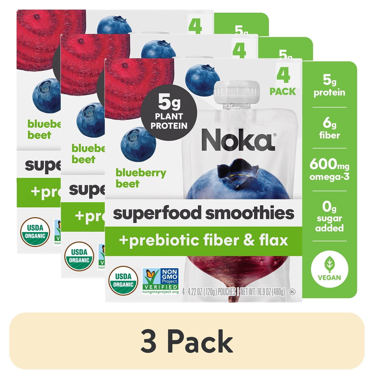 (3 pack) Noka Organic Blueberry Beet Superfood Smoothie Pouches with ...