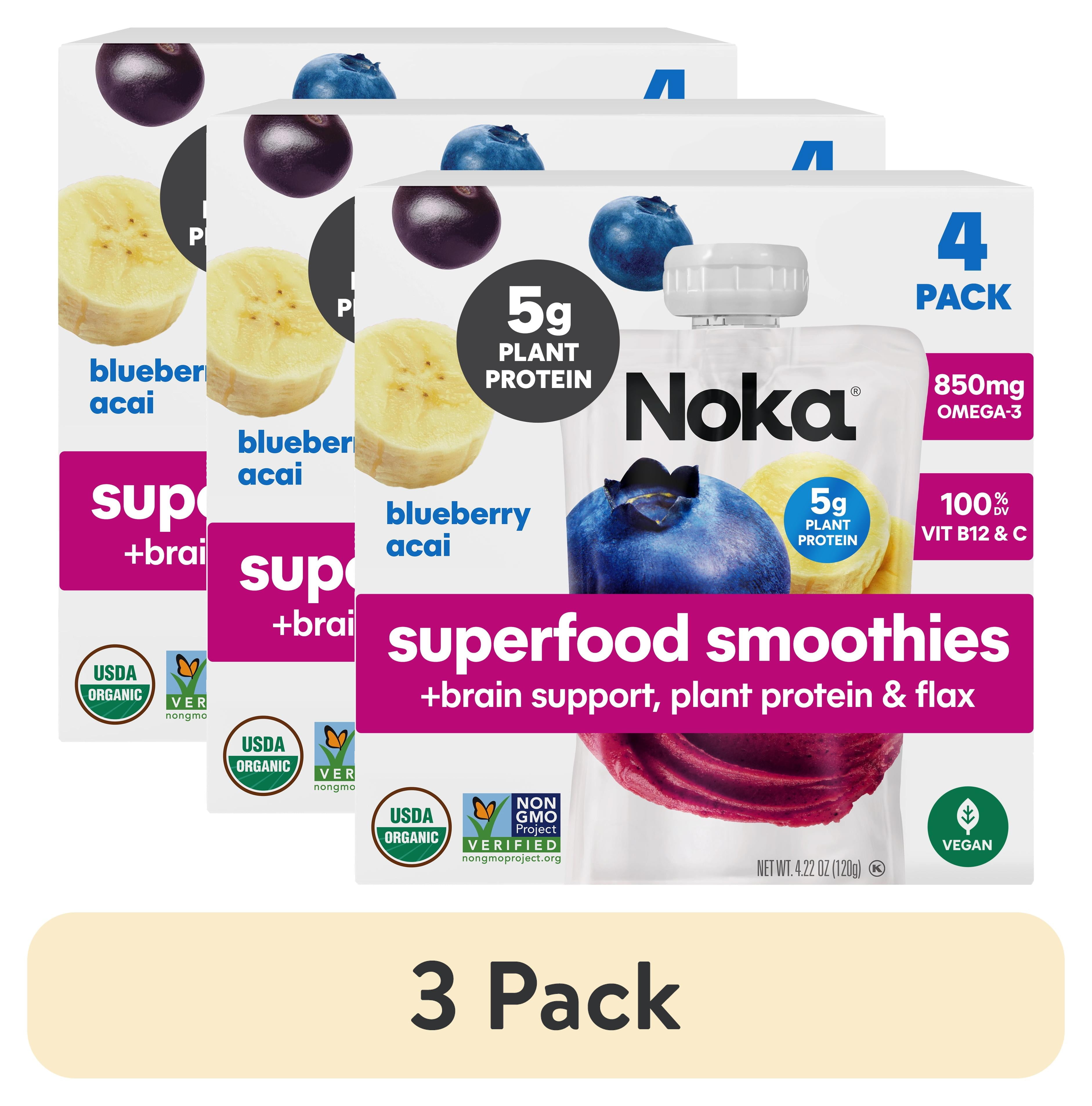 (3 pack) Noka Organic Superfood Smoothie Pouches, Plant Protein ...