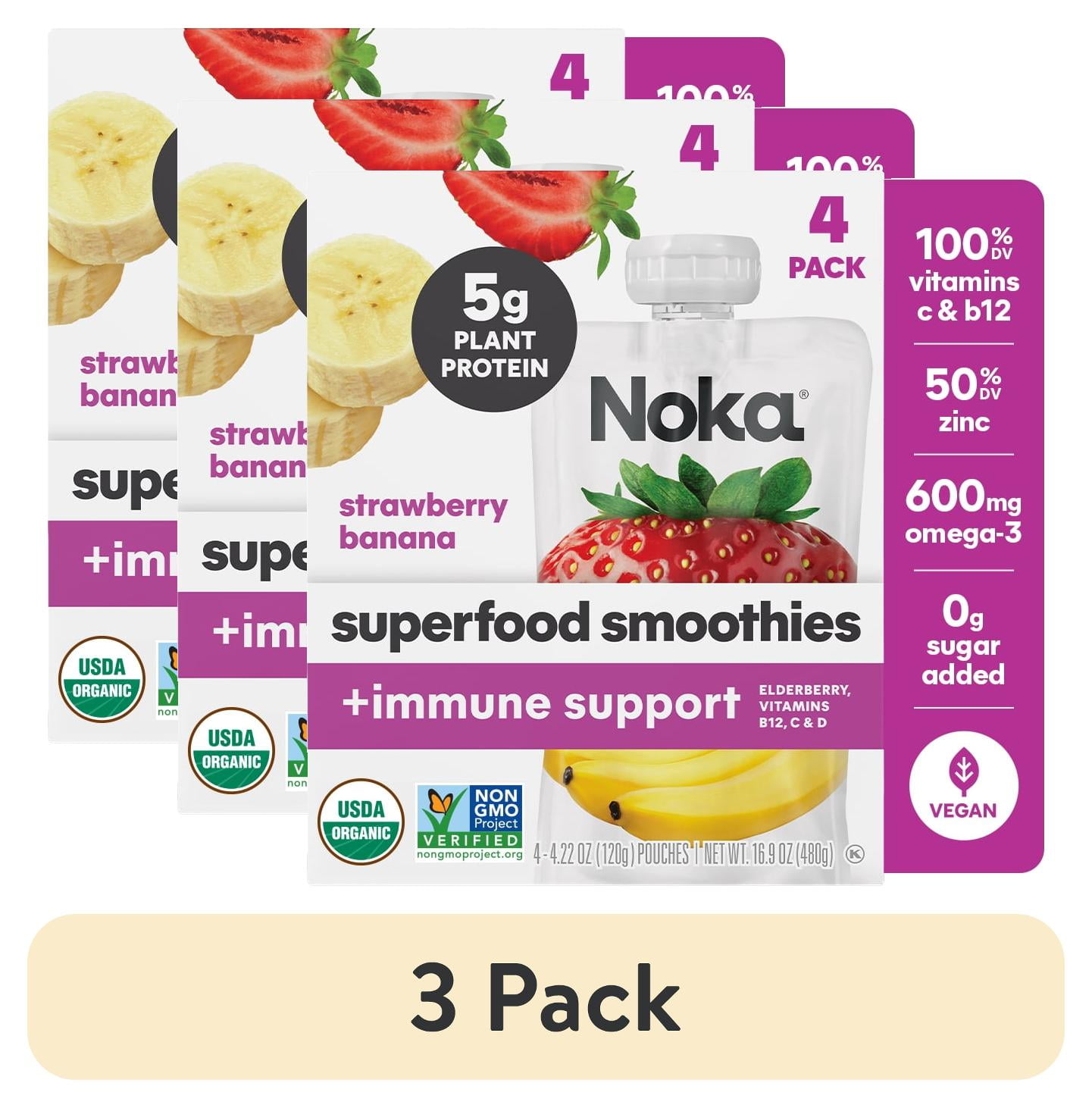 (3 pack) Noka Organic Strawberry Banana Smoothie, 4.22 oz Fruit Pouches ...