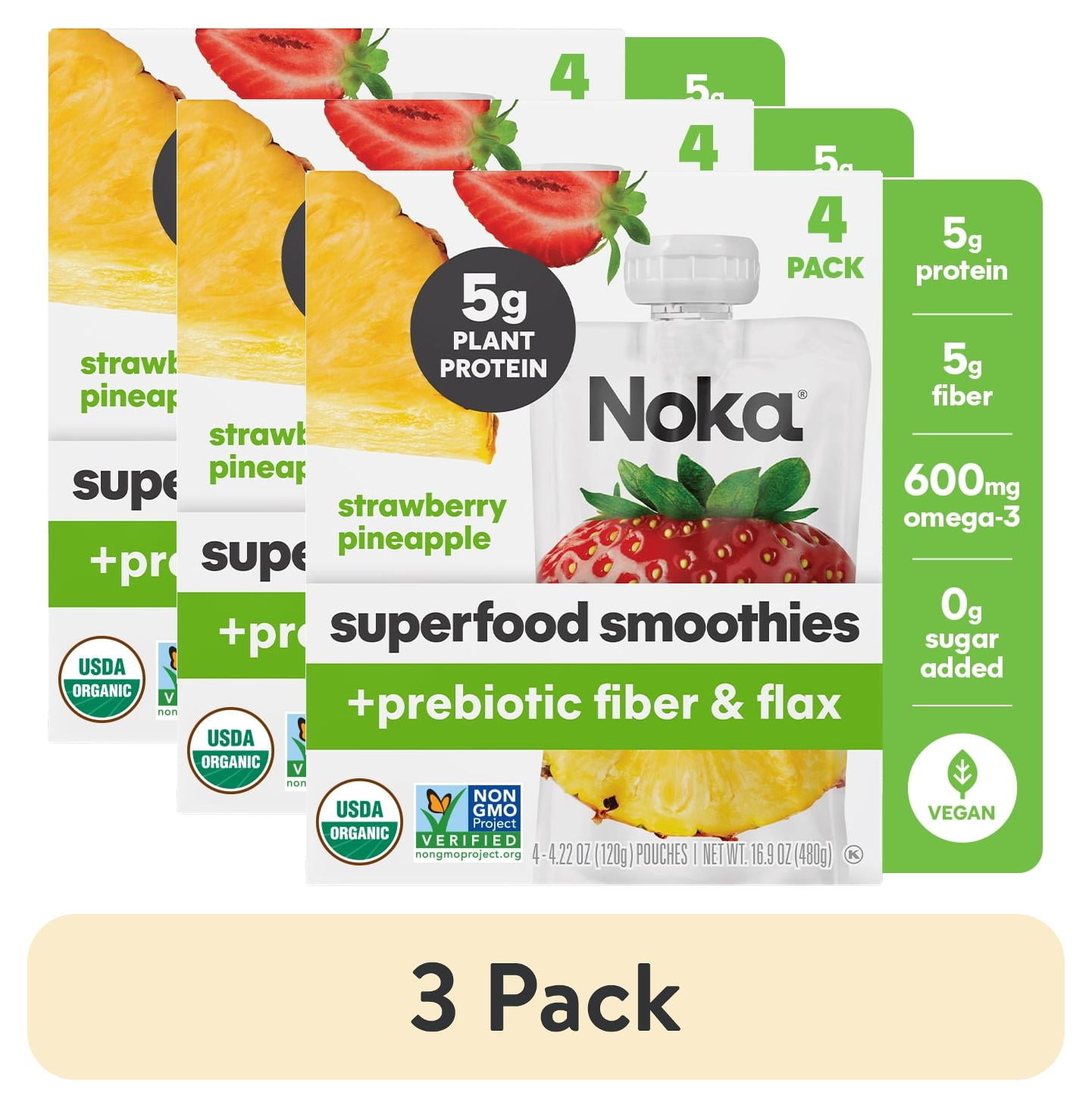 (3 pack) Noka Organic Strawberry Pineapple Smoothie, 4.22 oz Fruit ...
