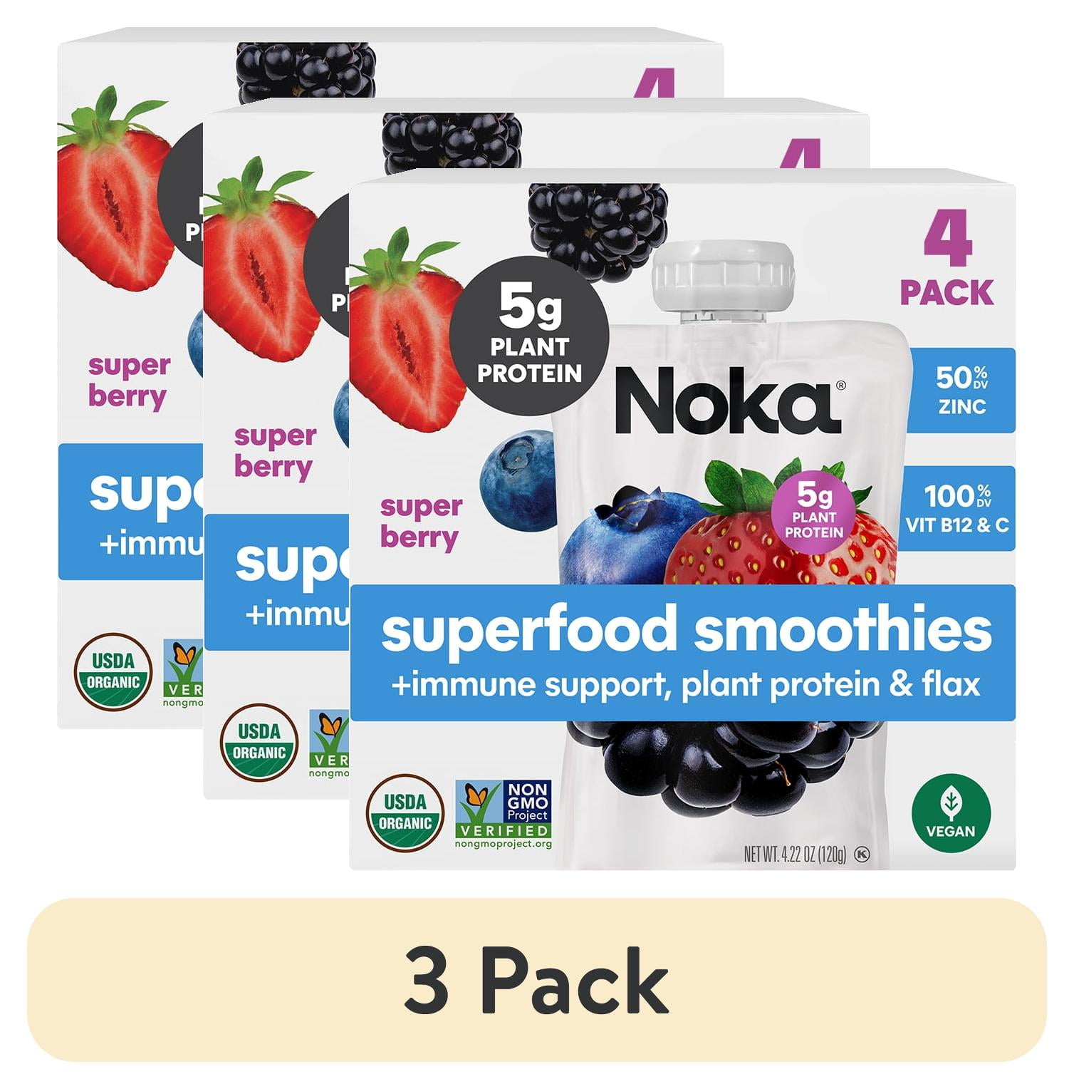 (3 pack) NOKA Organic Super Berry with Plant Protein Smoothie, 4.22 oz ...