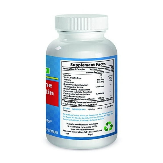 (3 pack) Nova Nutritions Glucosamine Chondroitin MSM Capsules, 180 ...