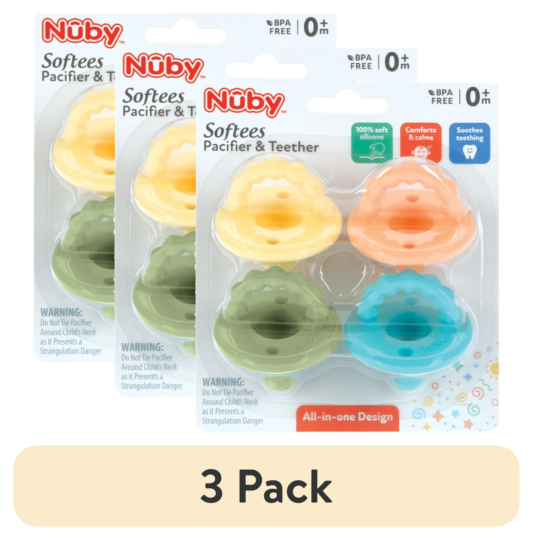 (3 pack) Nuby Softees Pacifier and Teether for Babies, 4 Pack Infant ...