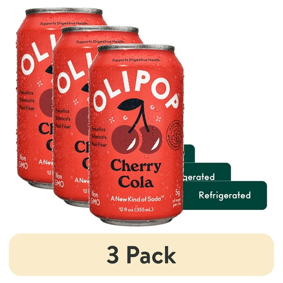 (3 pack) OLIPOP Prebiotic Soda, Cherry Cola, 12 fl oz, Refrigerated - Walmart.com