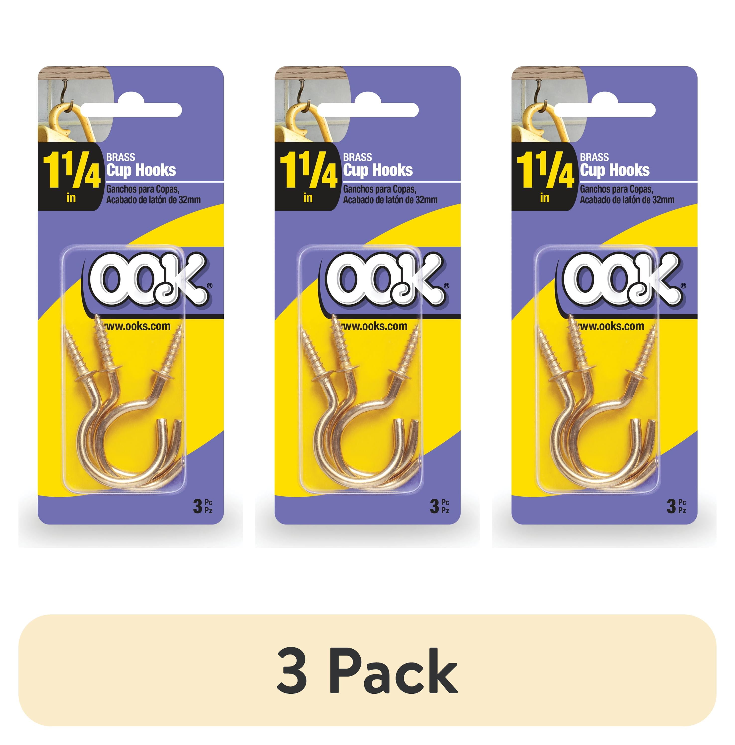 (3 pack) OOK Cup Hooks, Brass Finish, Steel, 1.25", Screw-in, 1 lbs., 3 ...