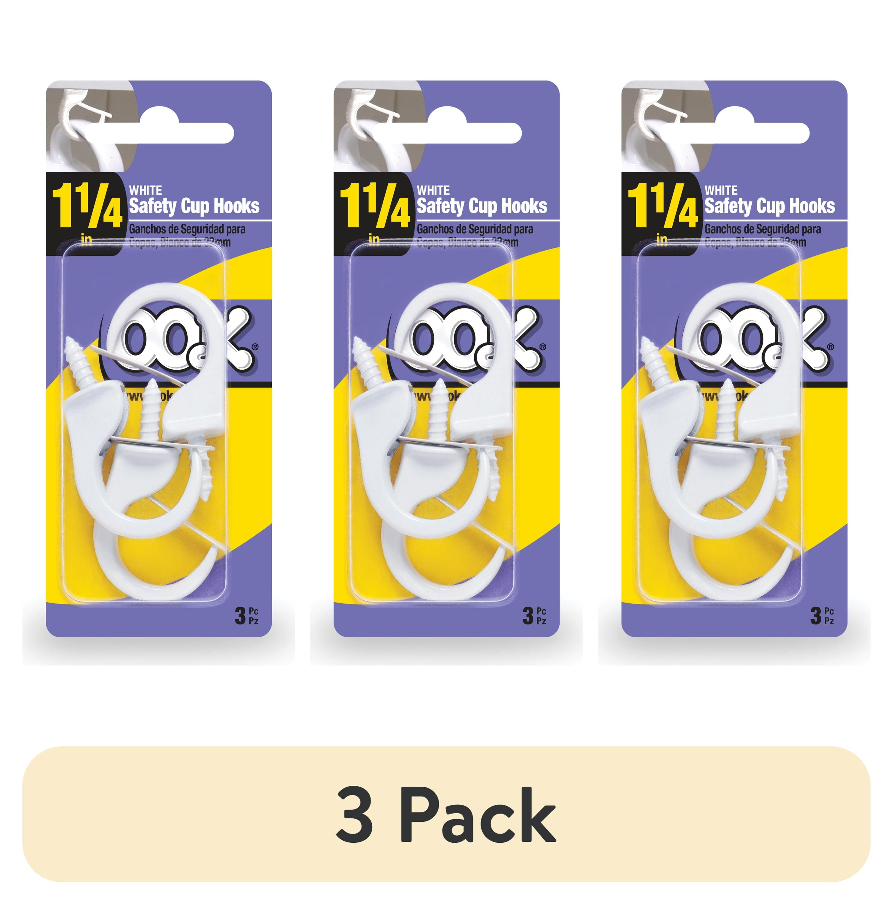 (3 pack) Ook Safety Cup Hooks, 1-1/4", 1 lbs, Screw Hooks, Steel, White ...