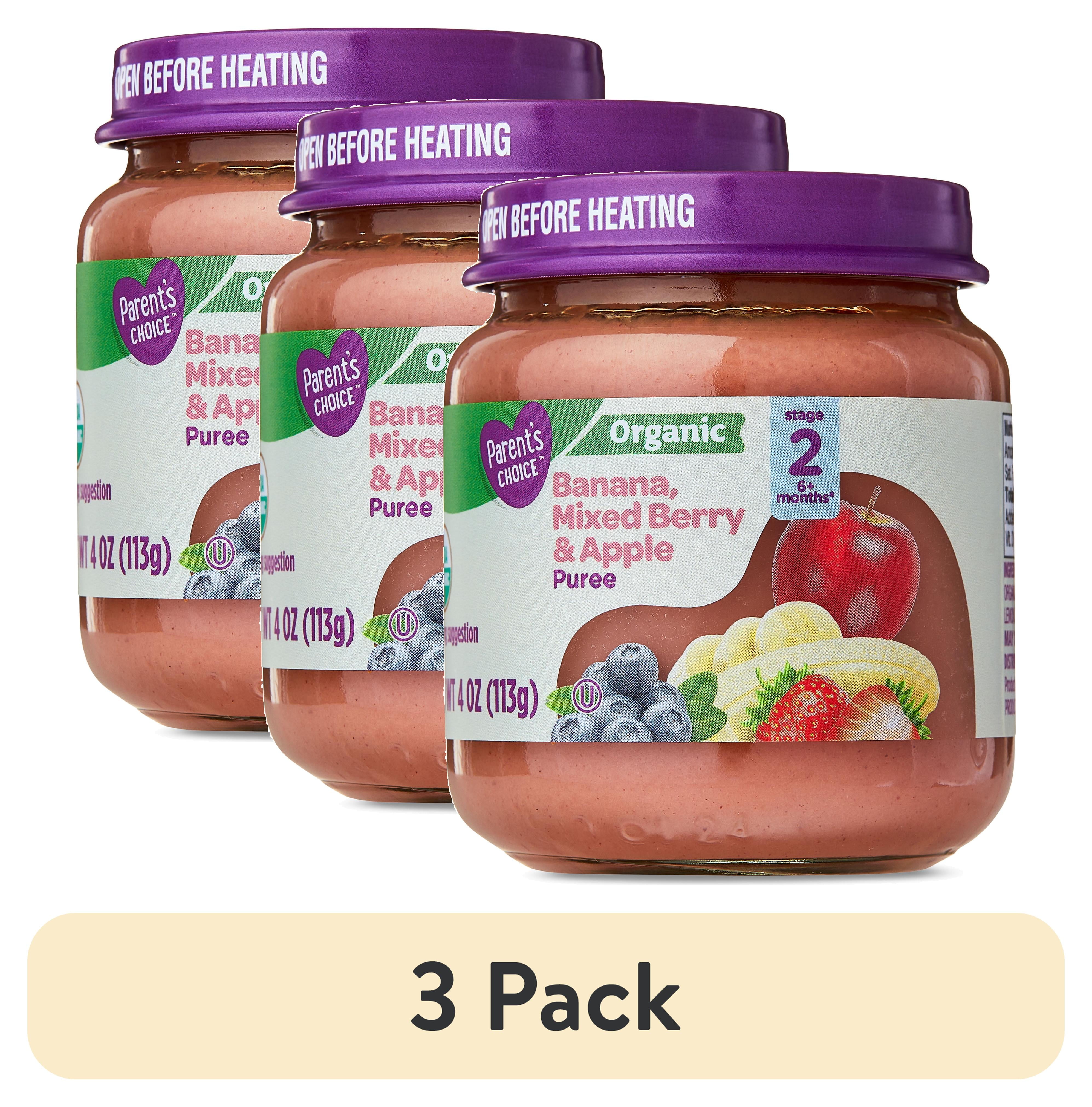 (3 pack) Parent's Choice Organic Stage 2 Baby Food, Banana, Mixed Berry ...