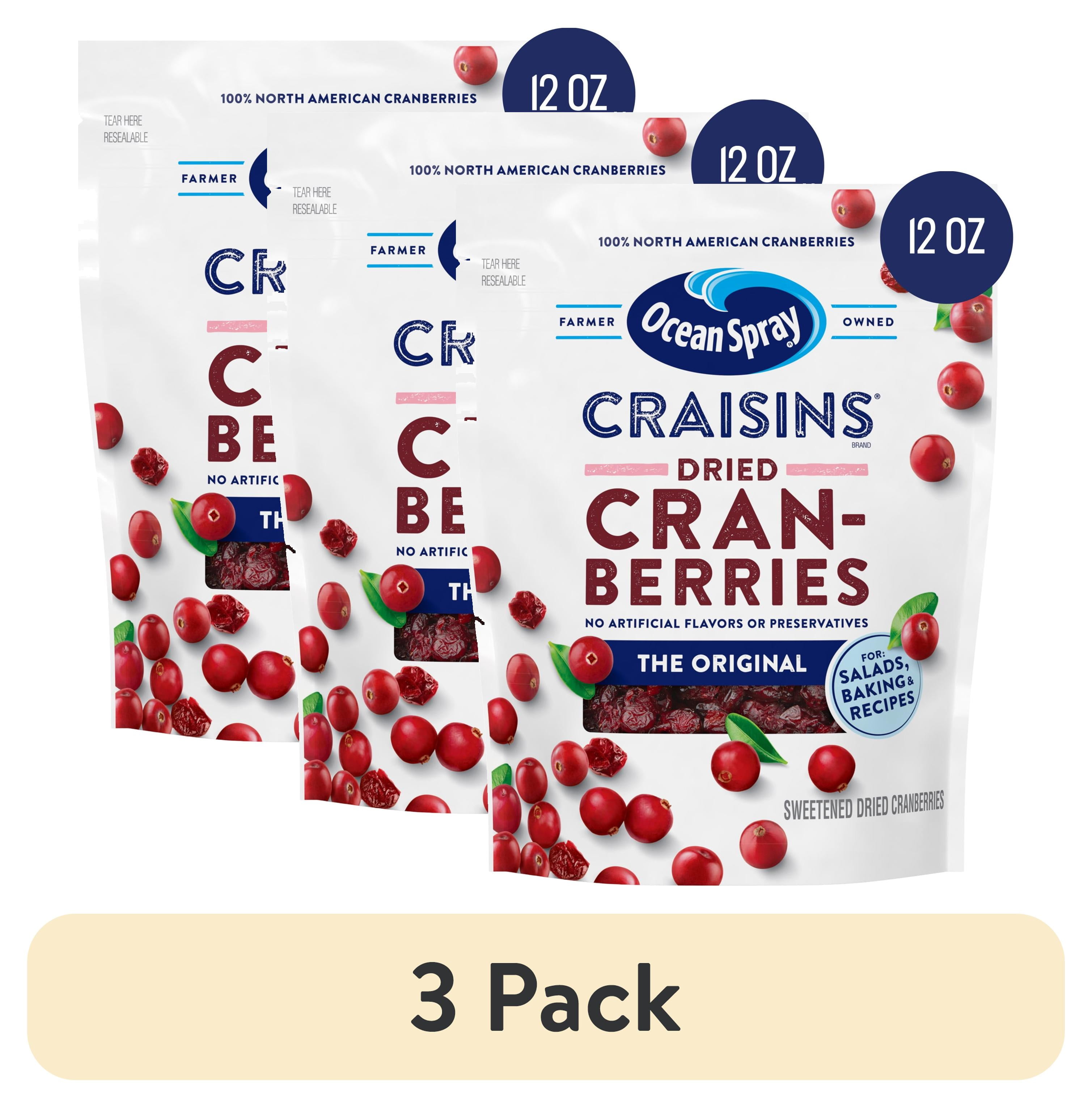 (3 pack) Ocean Spray® Craisins® Original Dried Cranberries, Dried Fruit ...