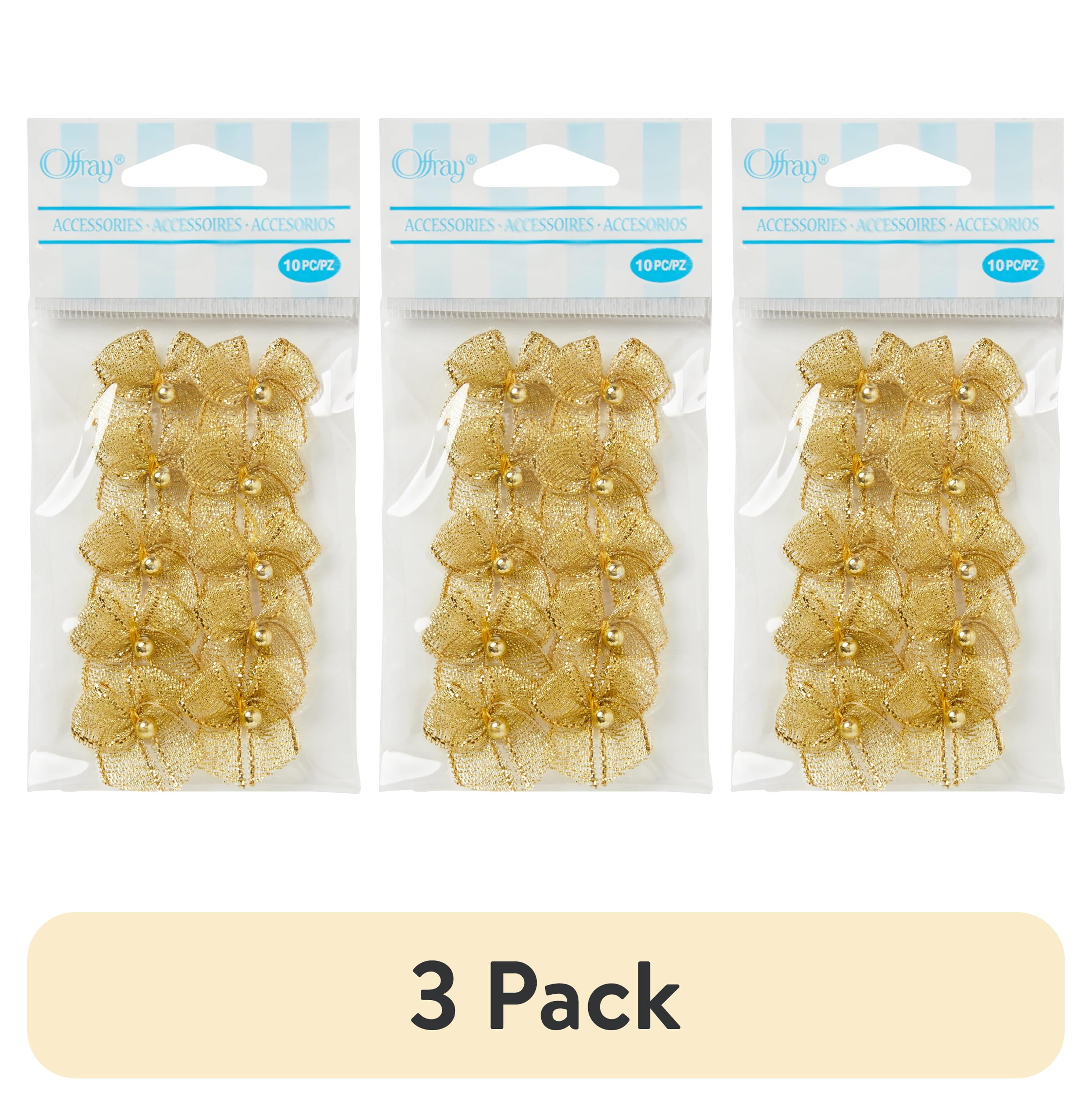 (3 pack) Offray accessories, gold 5/8 inch 2 loop bow with pearl ...