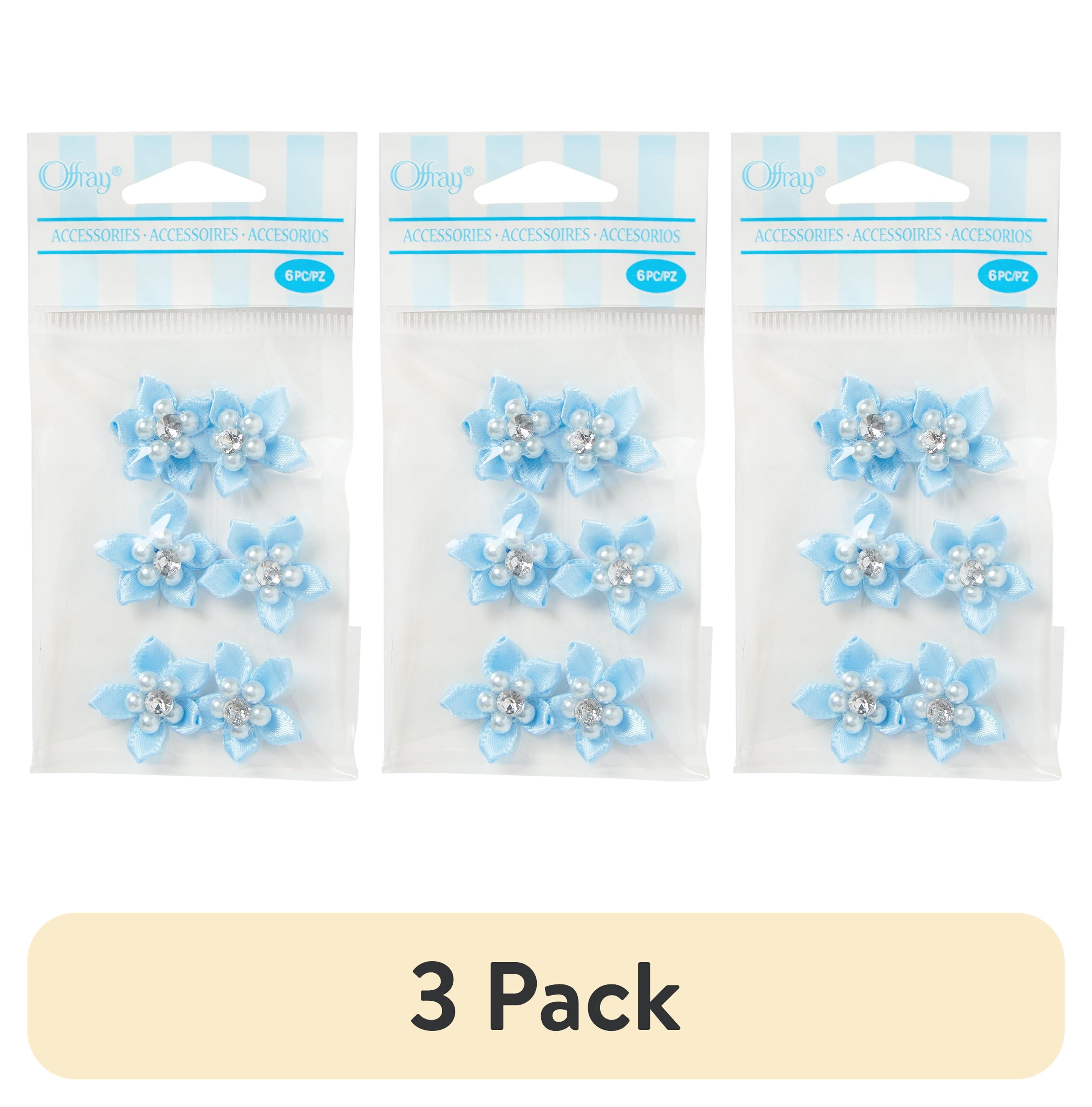 (3 pack) Offray Accessories, Light Blue, 3/4 inch 5 Petal Gem Flower, 6 ...