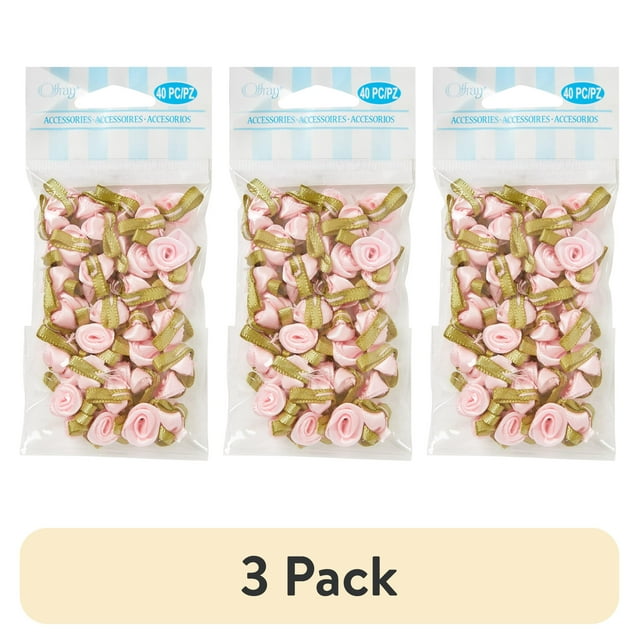 (3 pack) Offray Accessories, Pink Value Pack, Small Ribbon Rose ...
