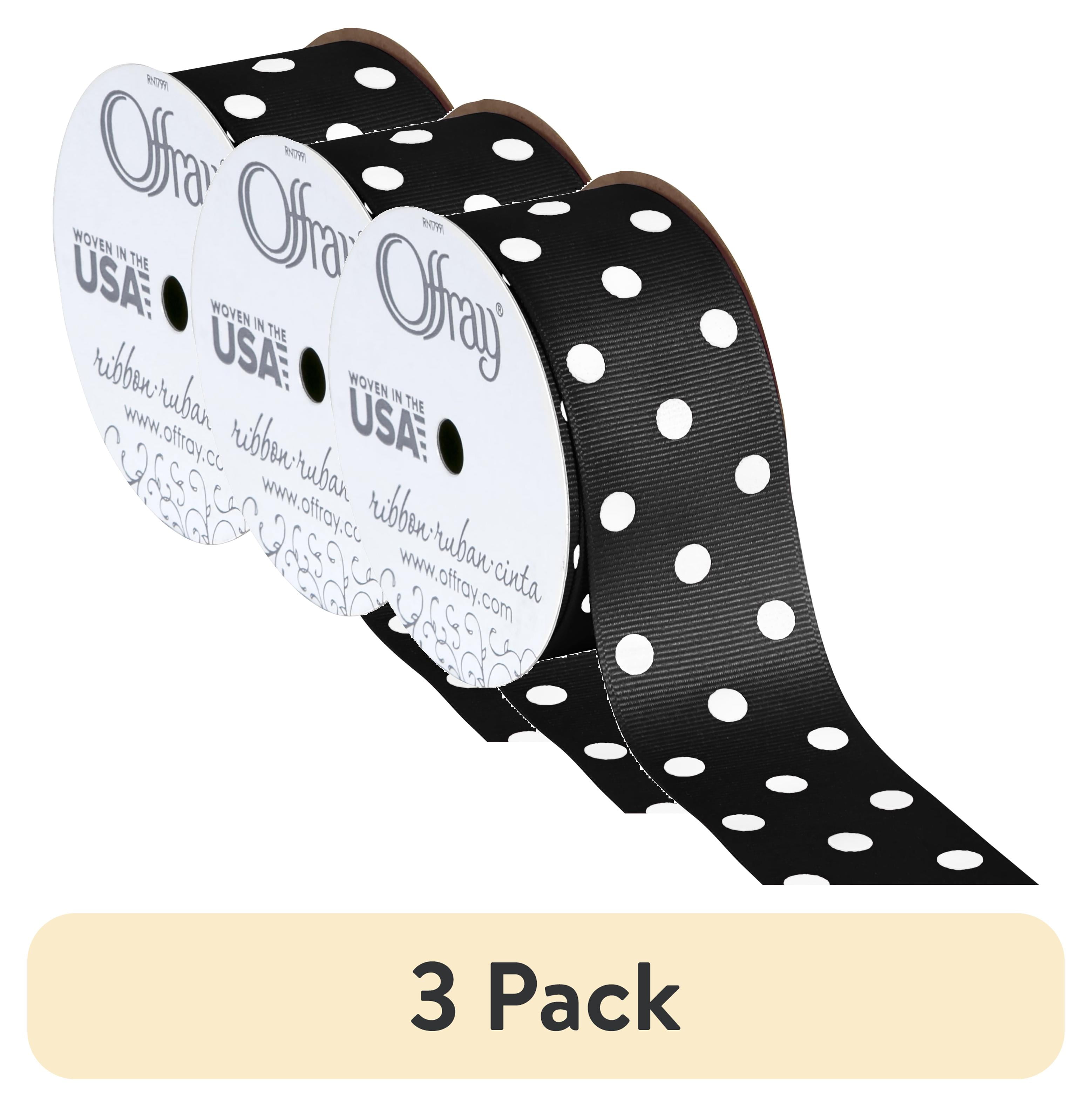 (3 pack) Offray Ribbon, Black with White Polka Dot 1 1/2 inch Grosgrain ...