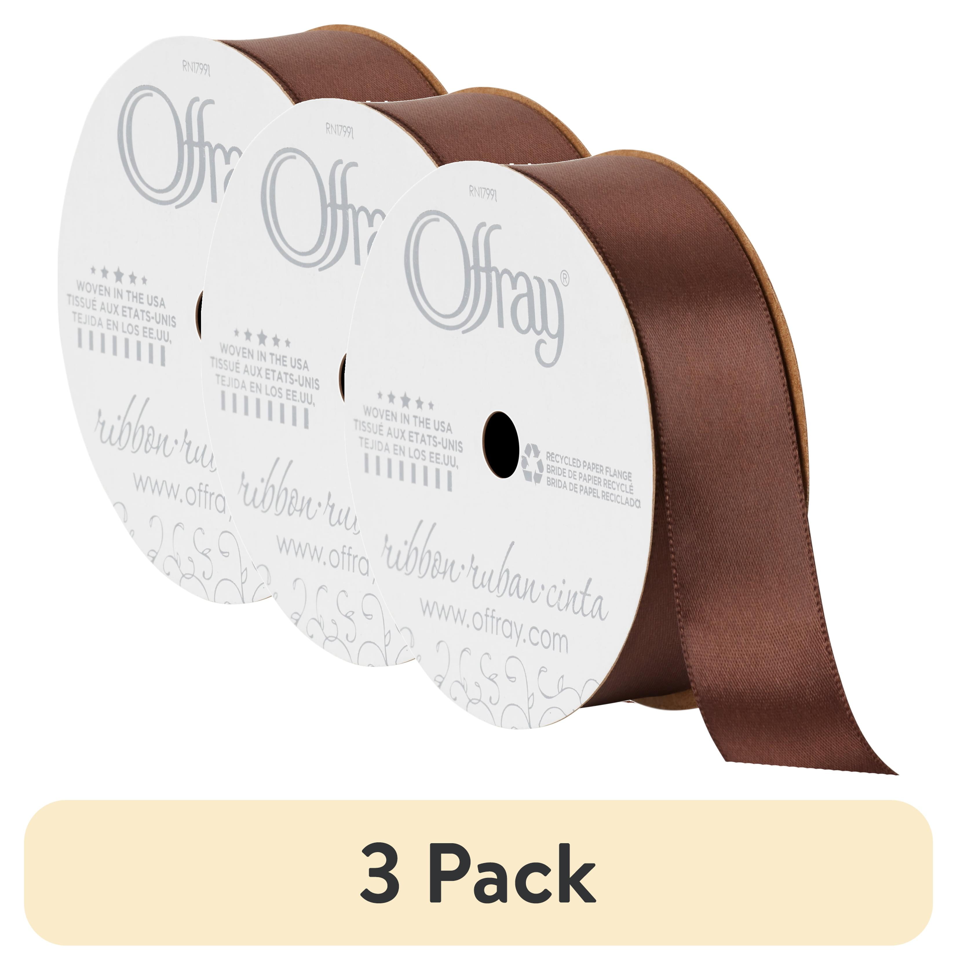 (3 pack) Offray Ribbon, Brown 7/8 inch Single Face Satin Polyester ...