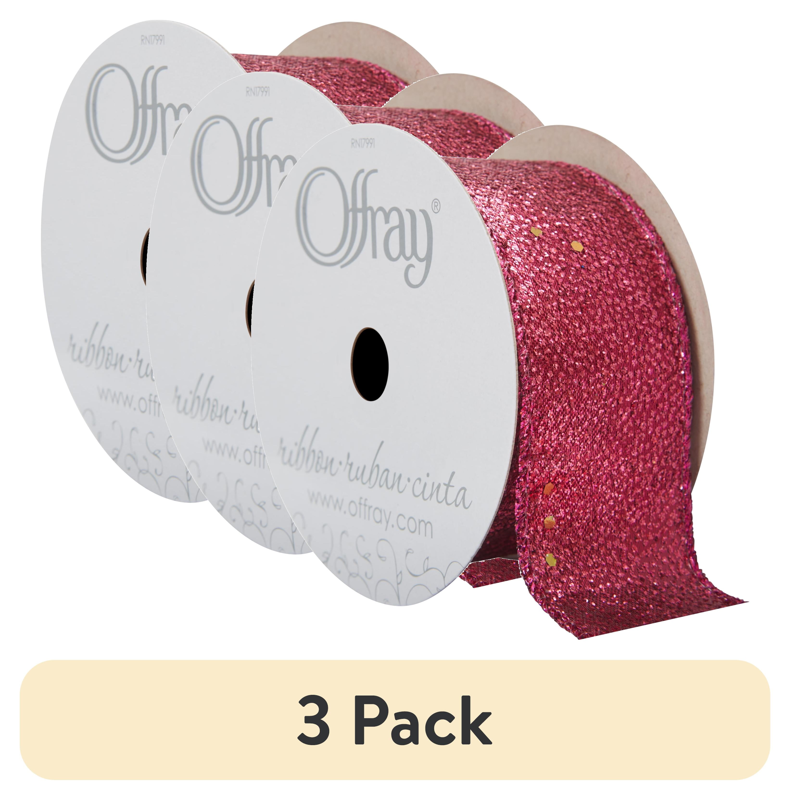 (3 pack) Offray Ribbon, Fuchsia Purple 1 1/2 inch Wired Edge Metallic ...