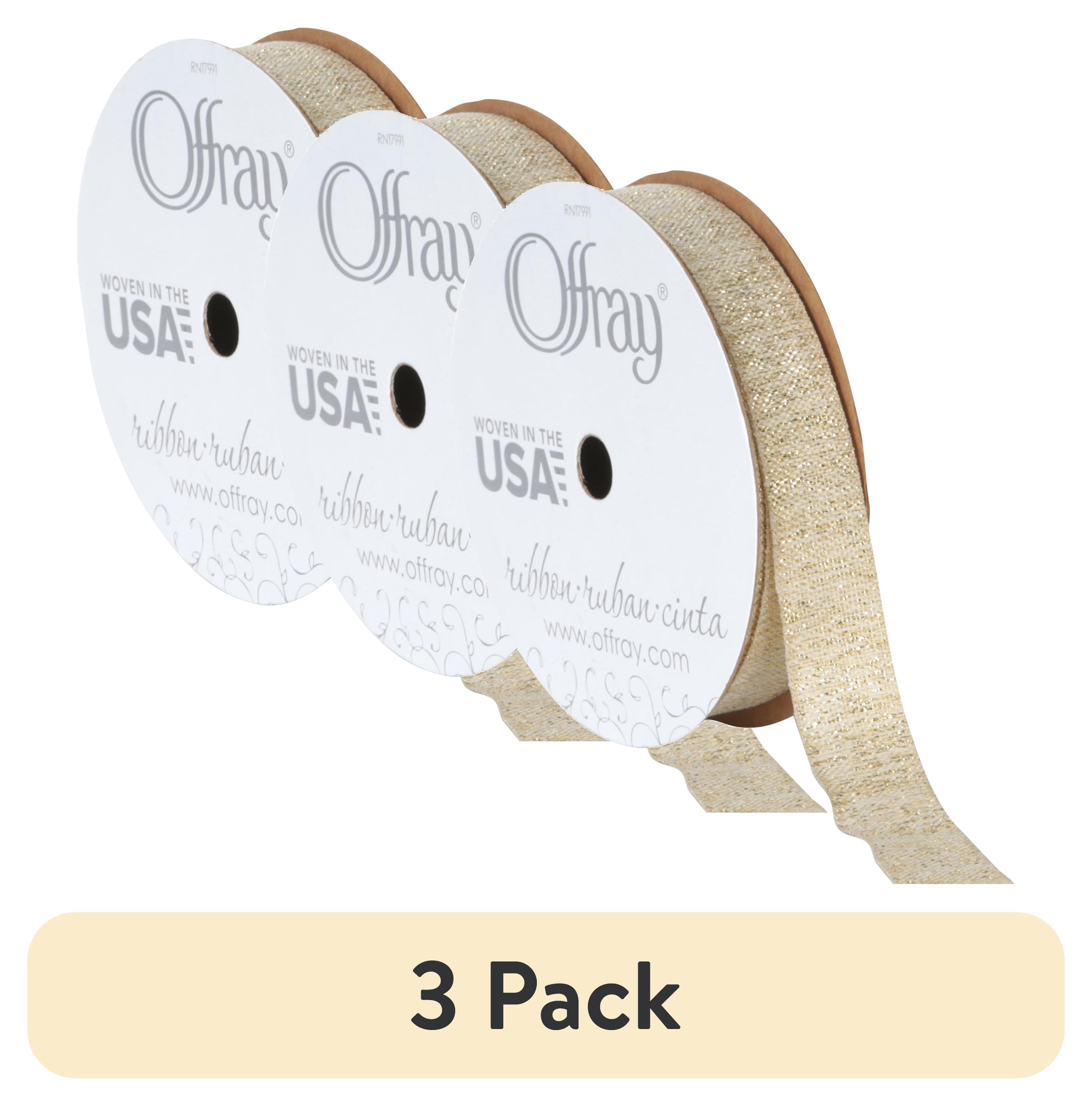 (3 pack) Offray Ribbon, Ivory 5/8 inch Gold Stitching Woven Ribbon, 9 ...