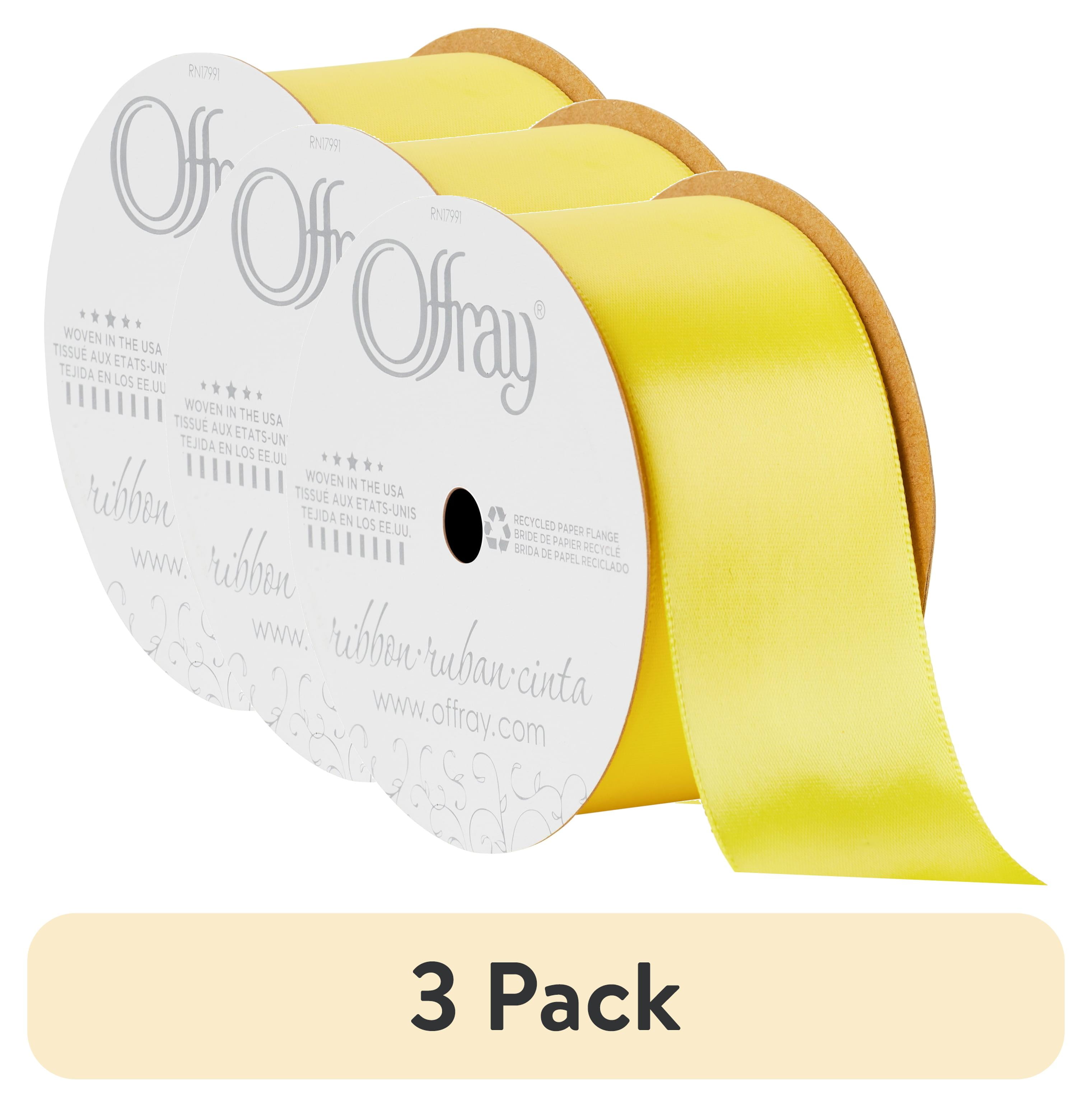 (3 pack) Offray Ribbon, Lemon Yellow 1 1/2 inch Single Face Satin ...