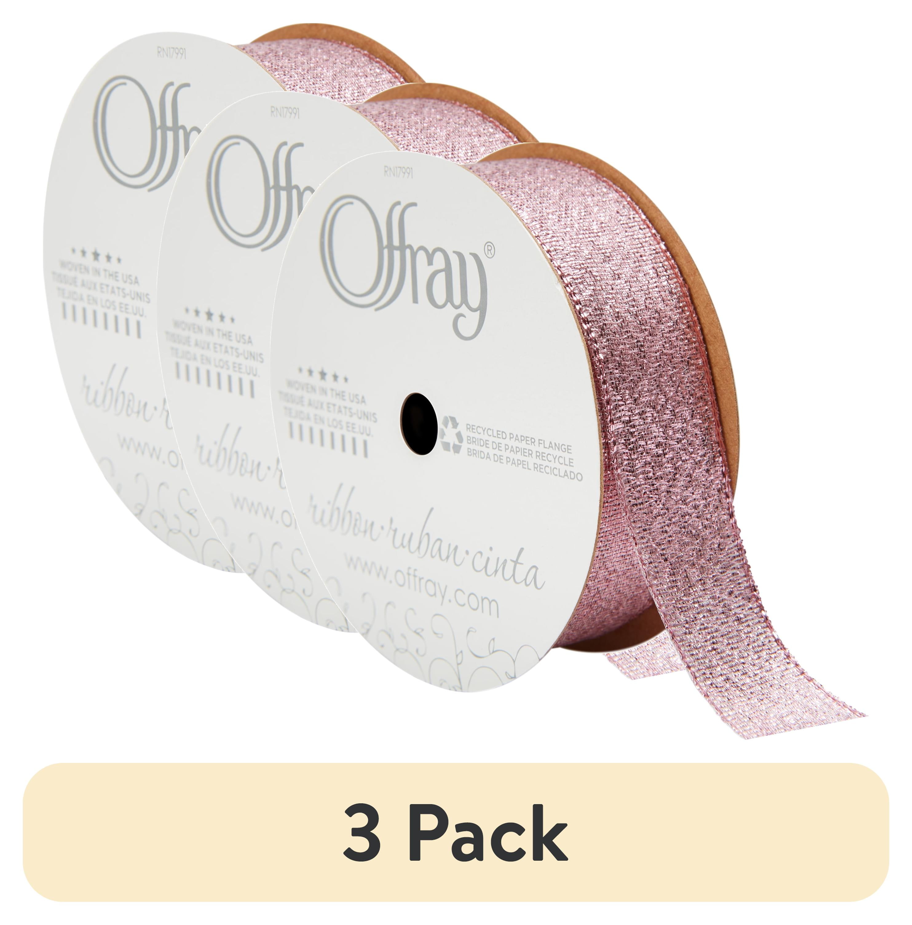 (3 pack) Offray Ribbon, Light Pink 7/8 inch Galena Metallic Ribbon for ...