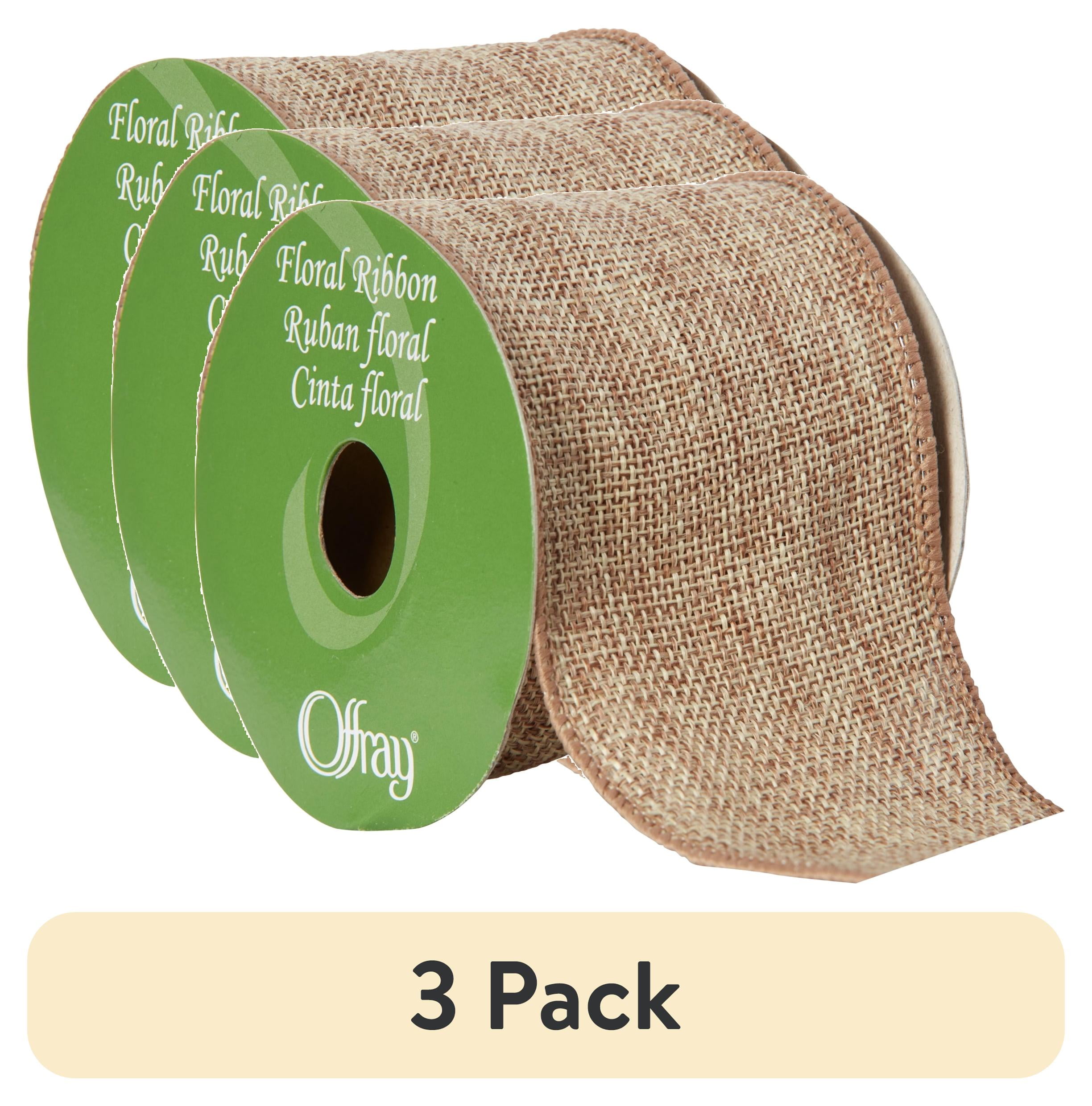 (3 pack) Offray Ribbon, Natural 2 1/2 inch Wired Linen-Look Ribbon, 12 ...