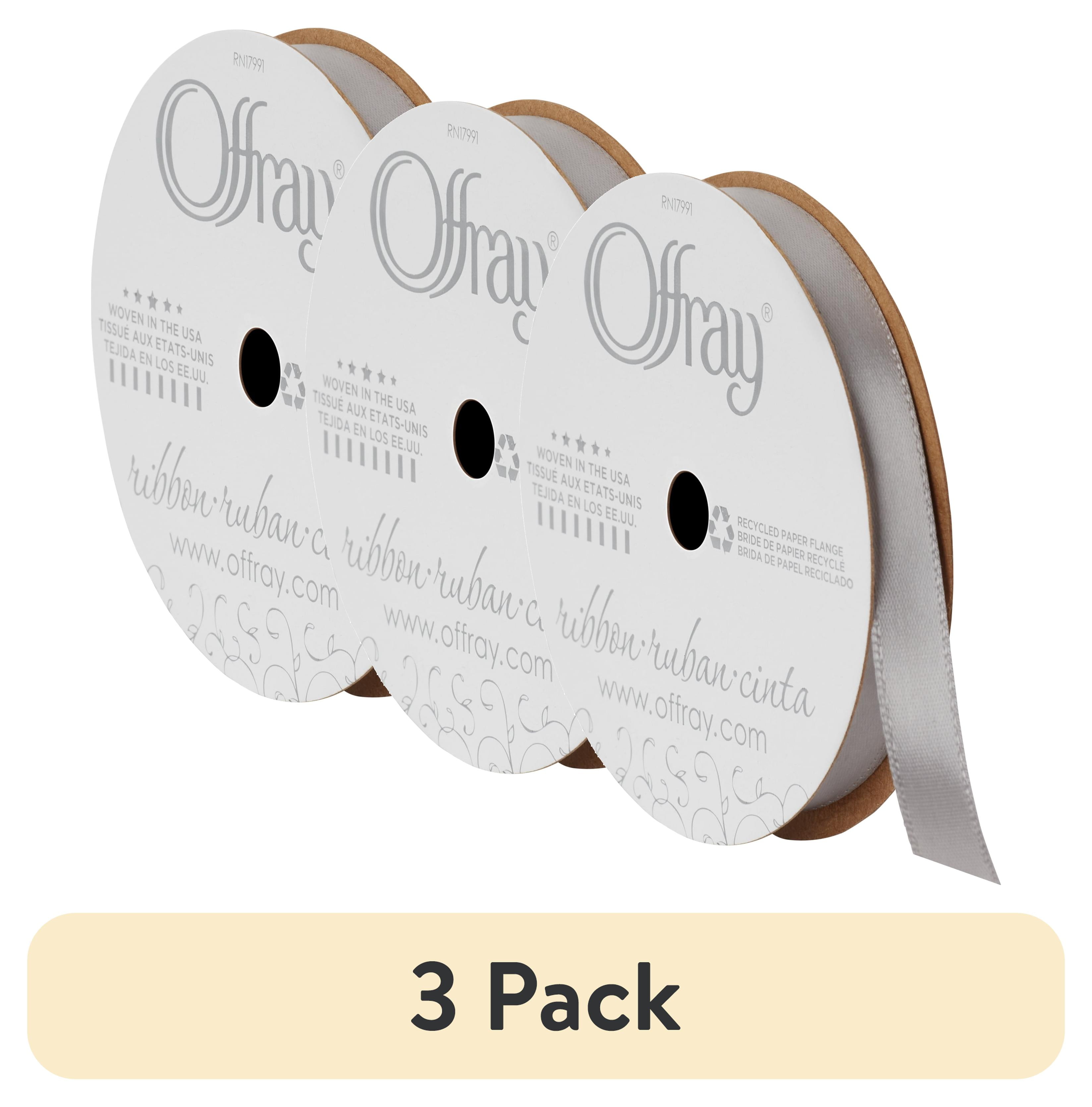 (3 pack) Offray Ribbon, Opal Gray 3/8 inch Single Face Satin Polyester ...
