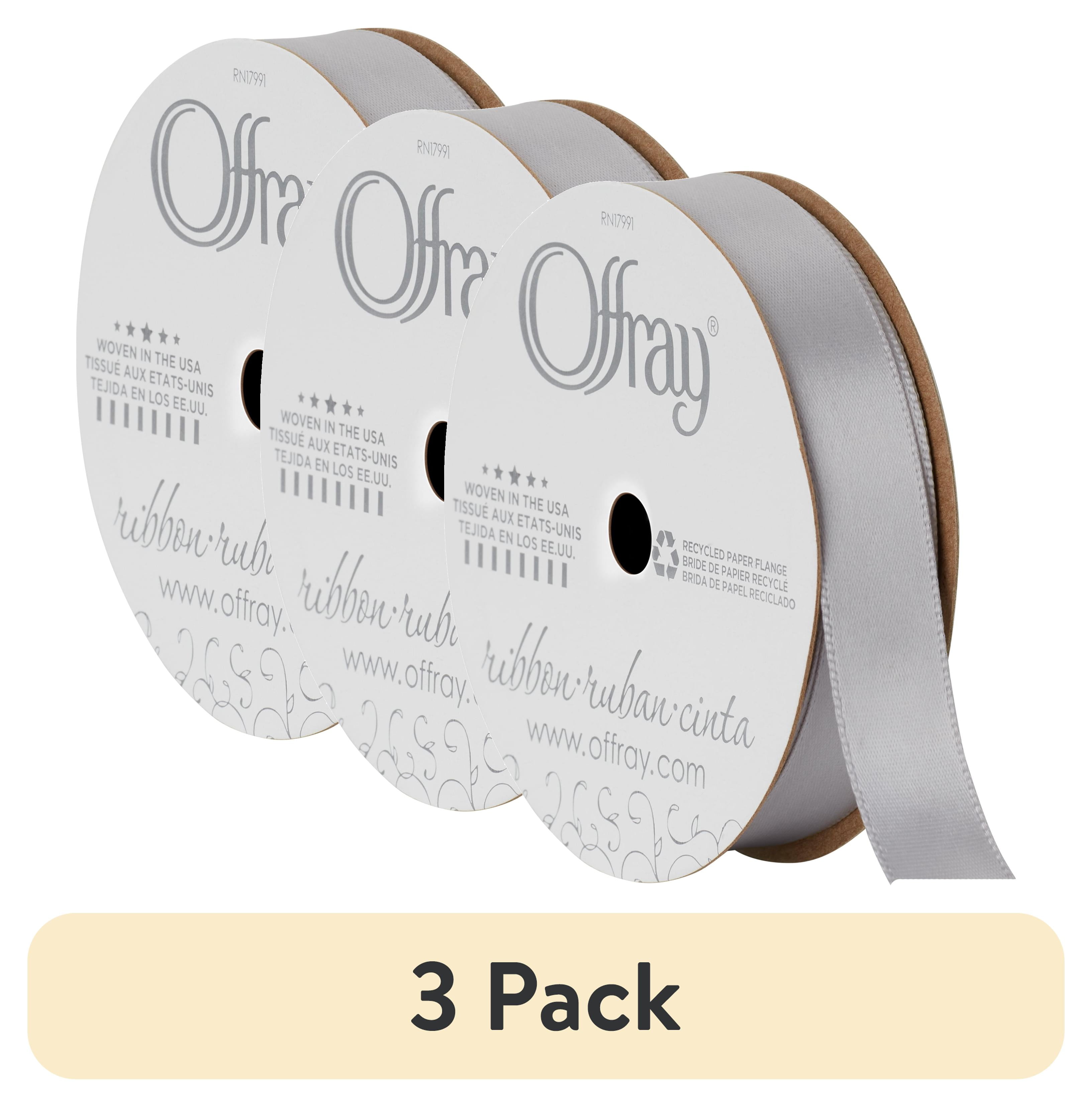 (3 pack) Offray Ribbon, Opal Gray 5/8 inch Single Face Satin Polyester ...