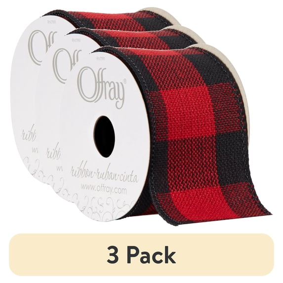 (3 pack) Offray Ribbon, Red and Black Buffalo Check 2 1/2 inch Wired ...