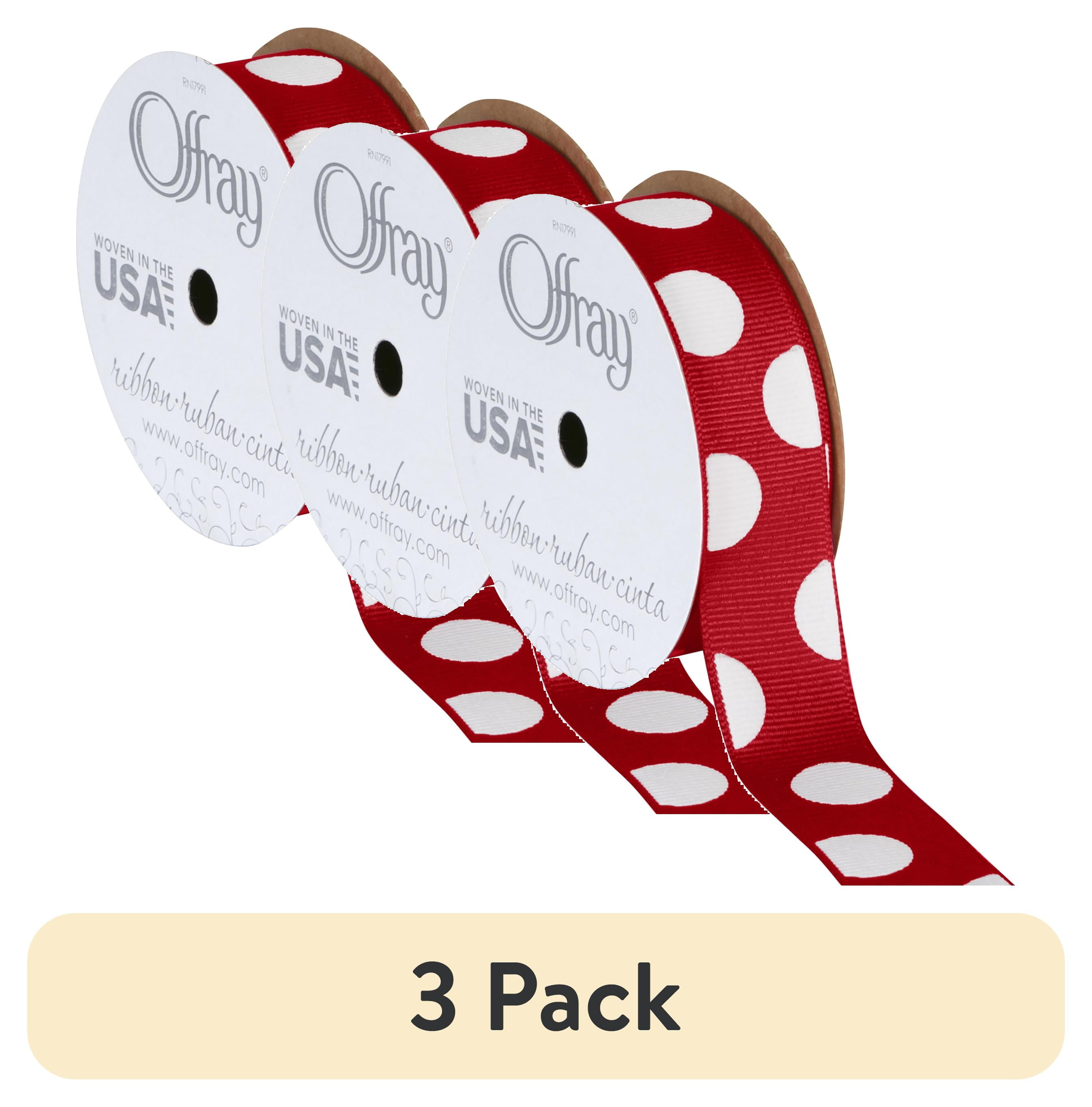 (3 pack) Offray Ribbon, Red with Polka Dot 7/8 inch Grosgrain Polyester ...