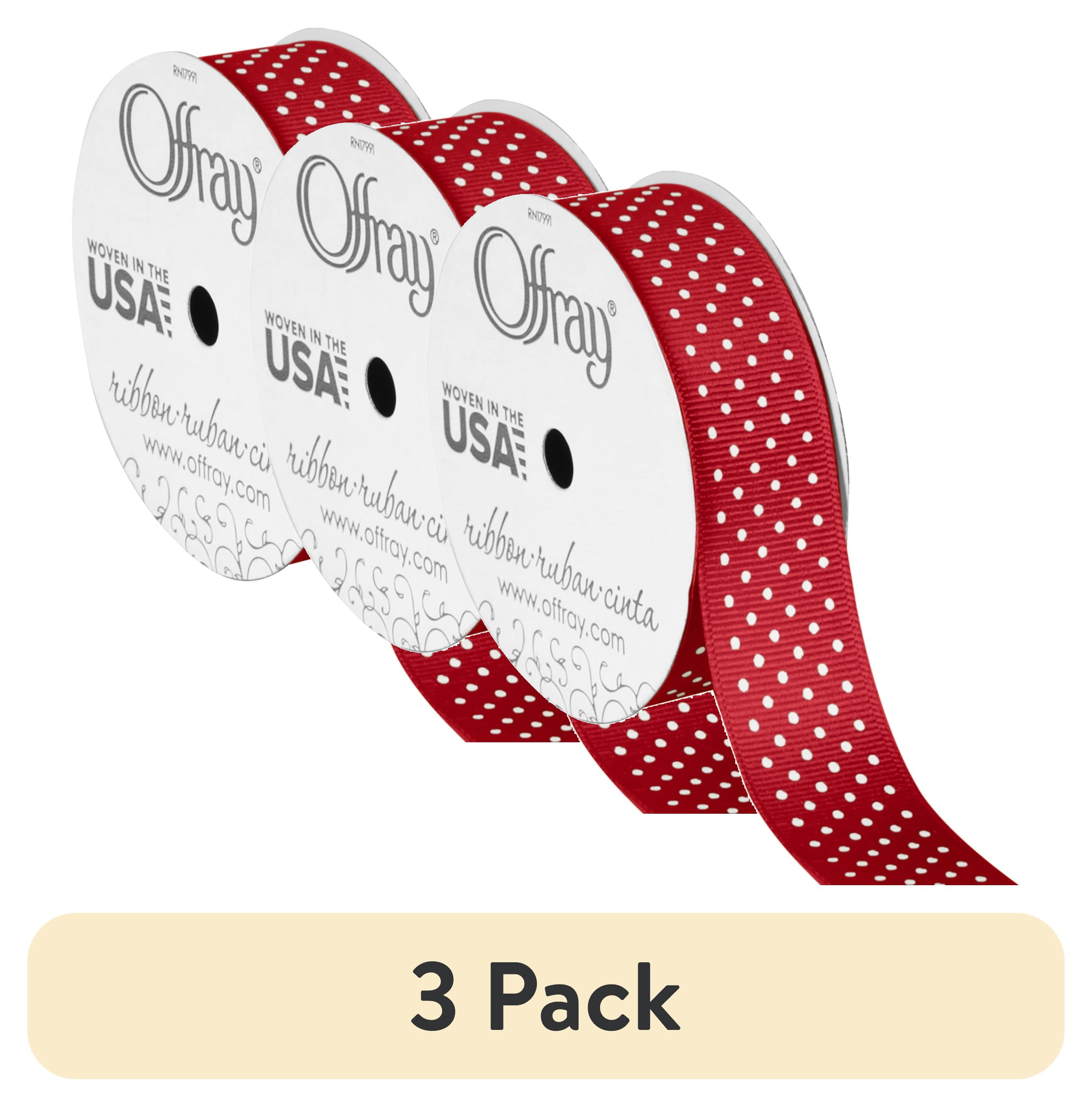 (3 pack) Offray Ribbon, Red with Polka Dot 7/8 inch Grosgrain Polyester ...
