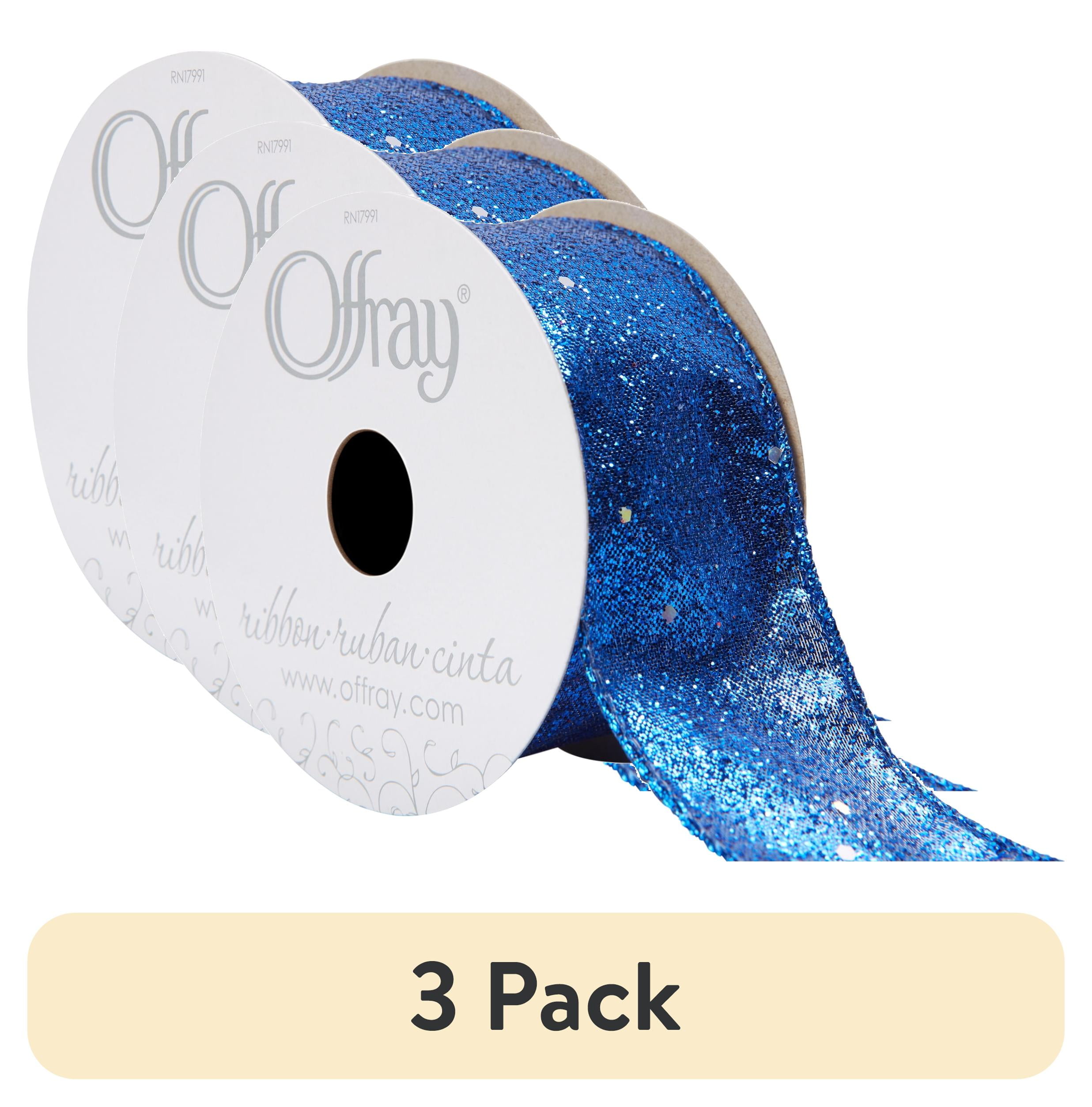 (3 pack) Offray Ribbon, Royal Blue 1 1/2 inch Wired Edge Metallic ...
