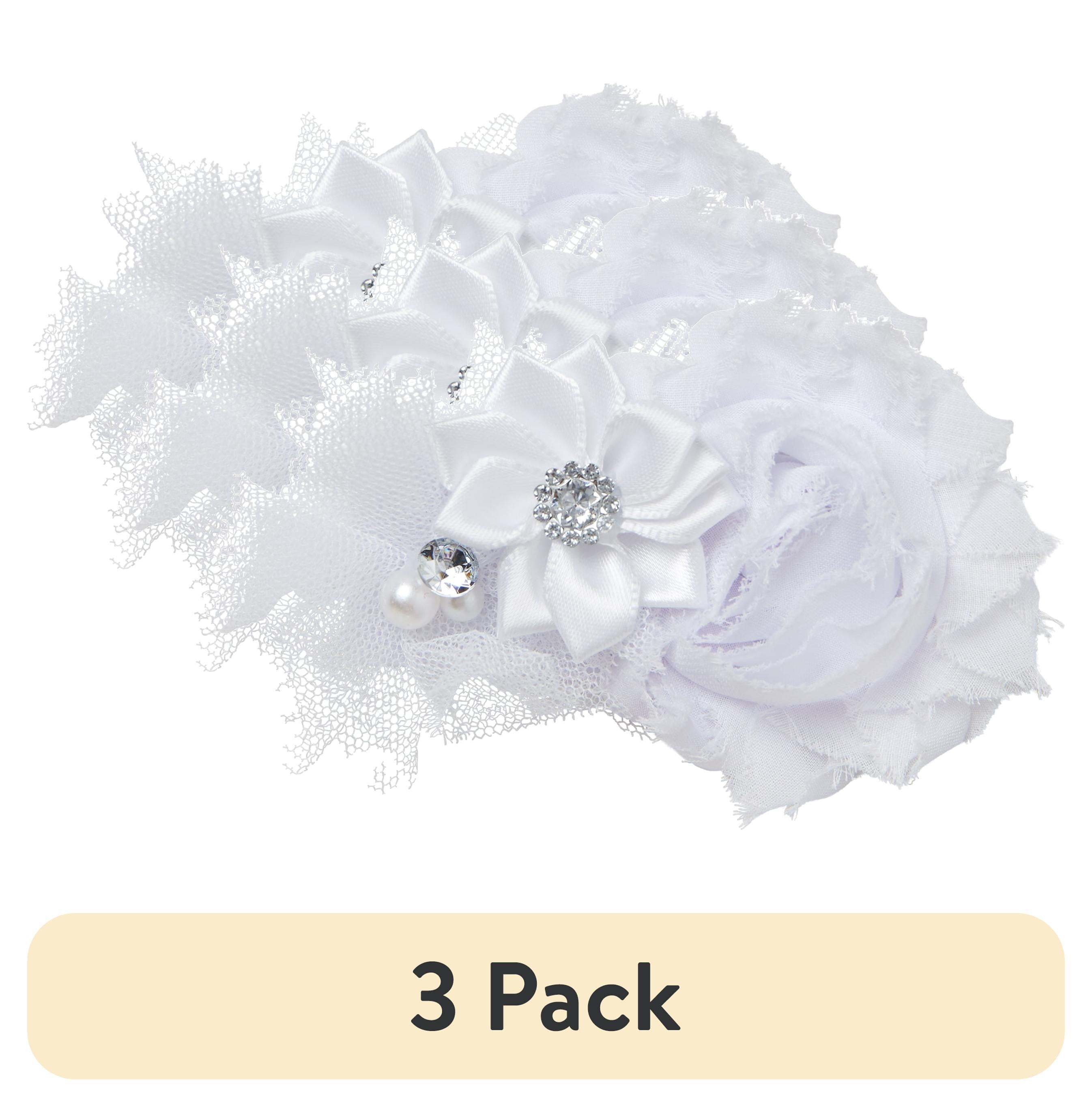 (3 pack) Offray White Satin Tulle with Gem Flower Cluster, 1 Each ...