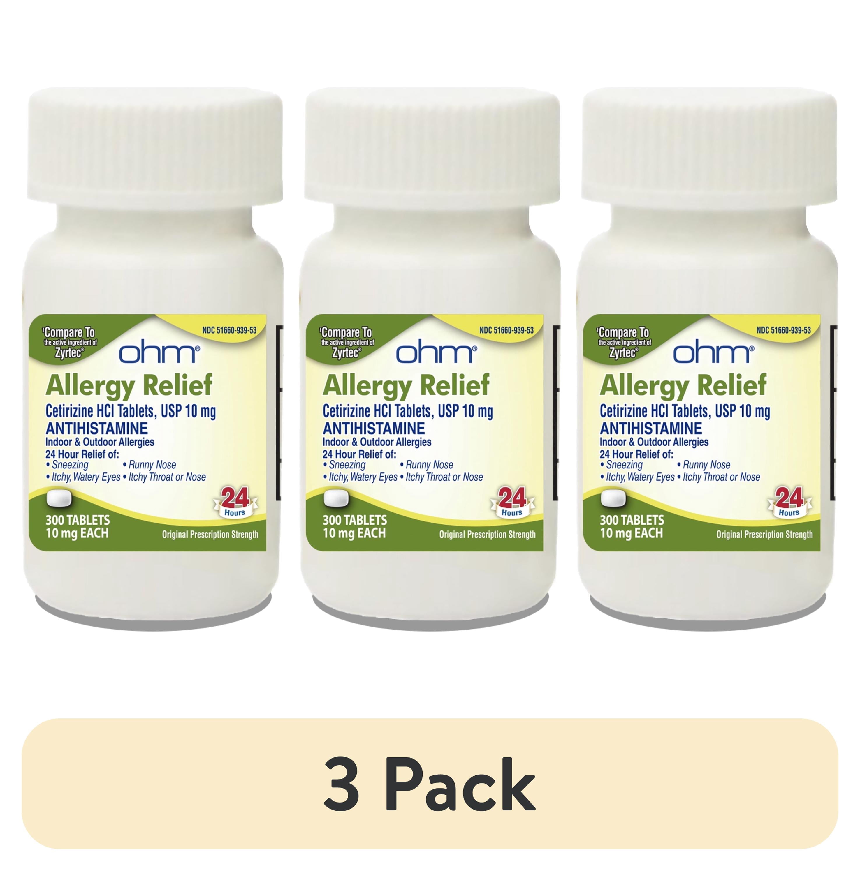 (3 pack) Ohm 24-Hour Antihistamine Cetirizine HCl 10 mg Tablets, 300 ...
