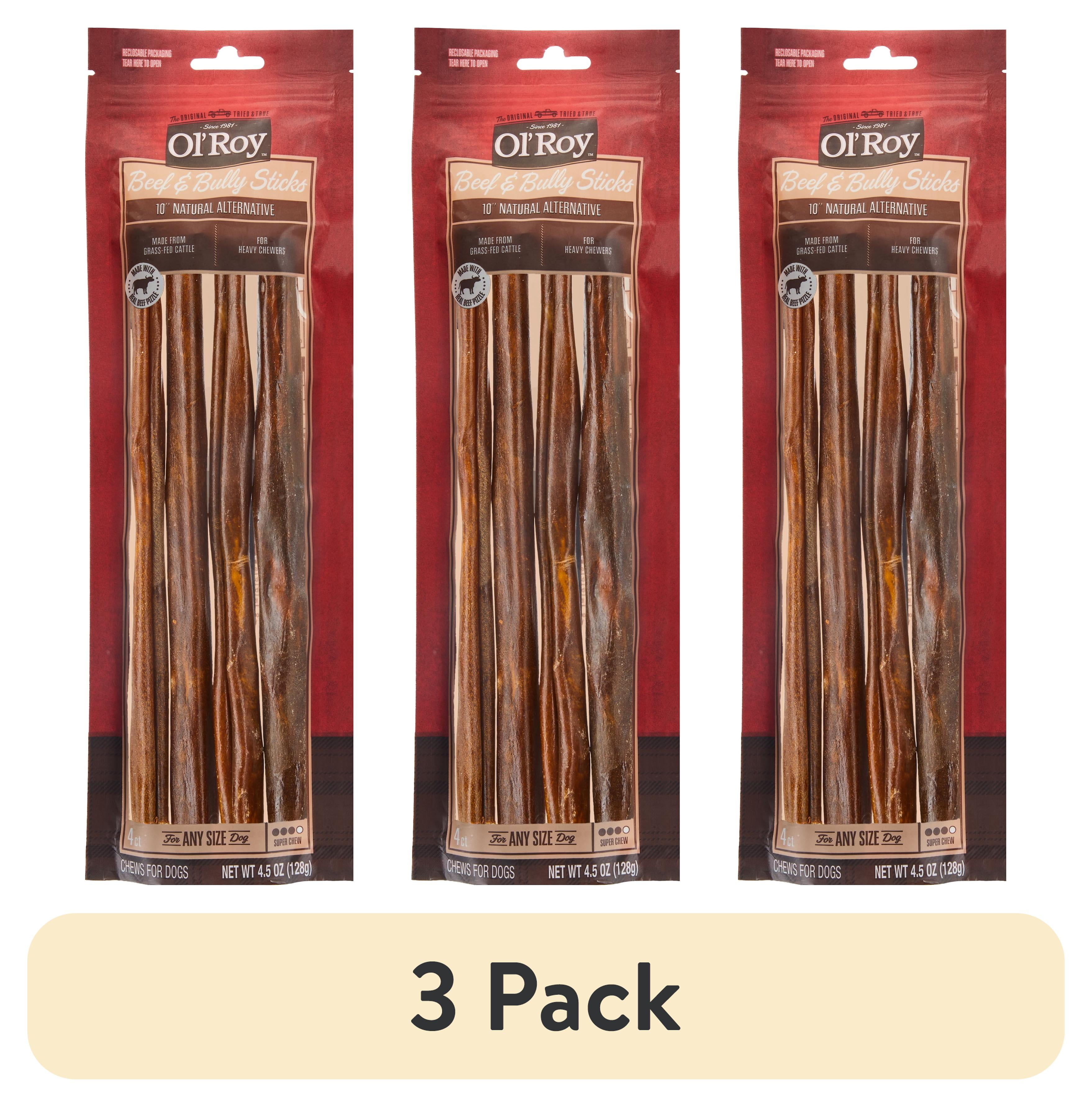 (3 pack) Ol' Roy Beef & Bully Sticks, 10" Natural Alternative, 4 Count ...