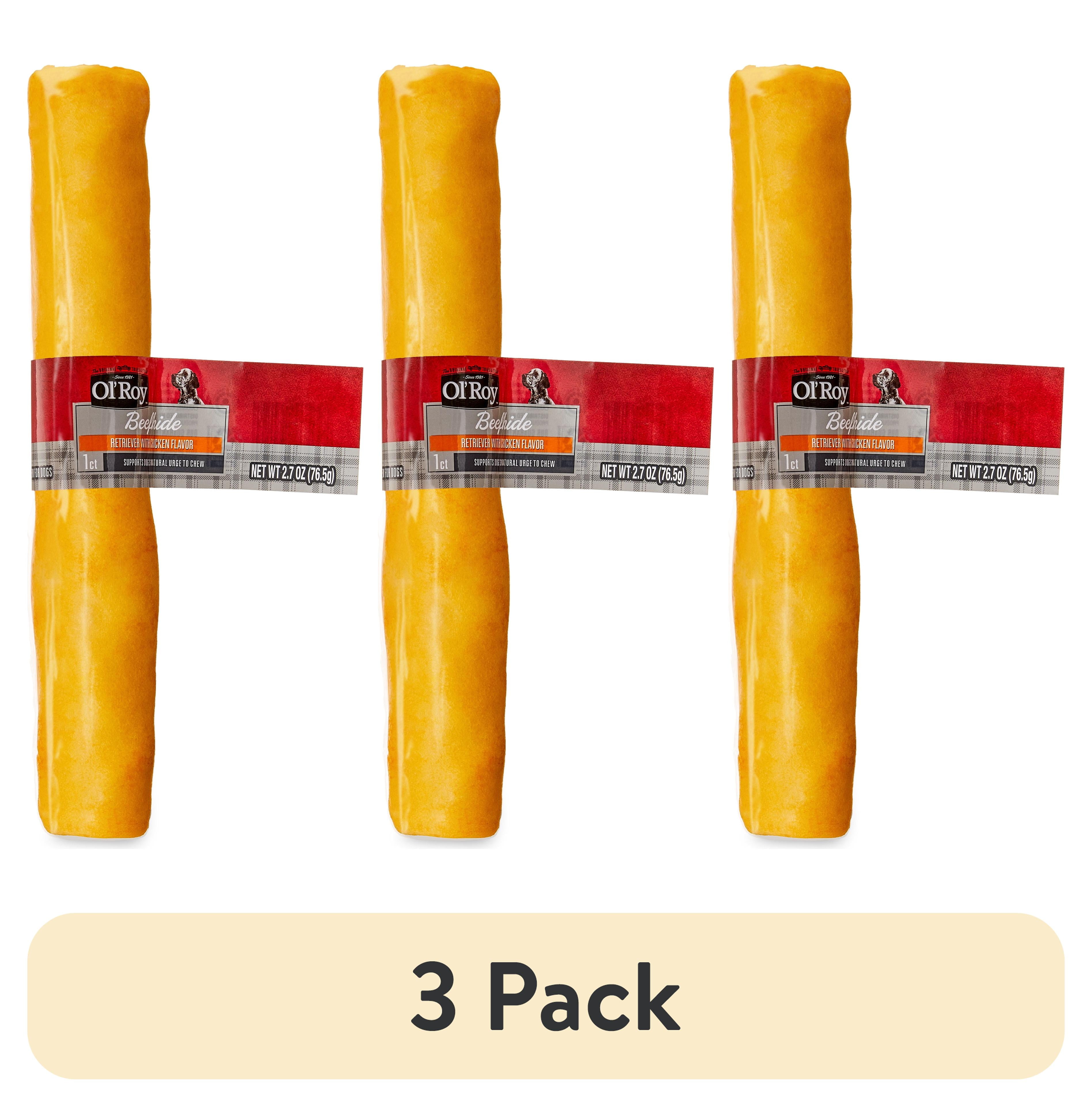 (3 pack) Ol' Roy Chicken Flavor Rawhide 9" Retriever Beef hide Chew for ...