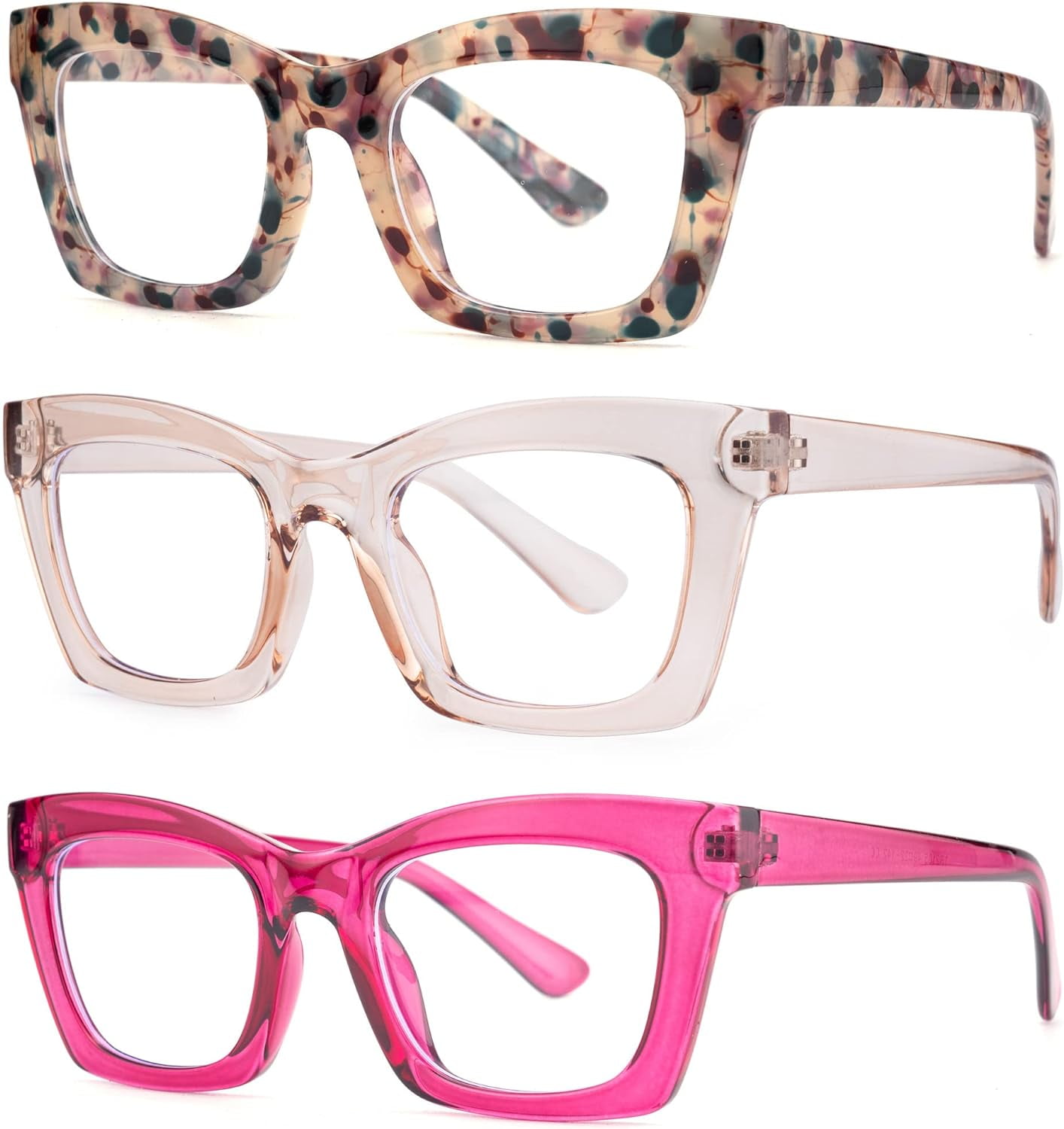 3 pack Oprah style Spring hinge Readers Blue Light Blocking Computer ...