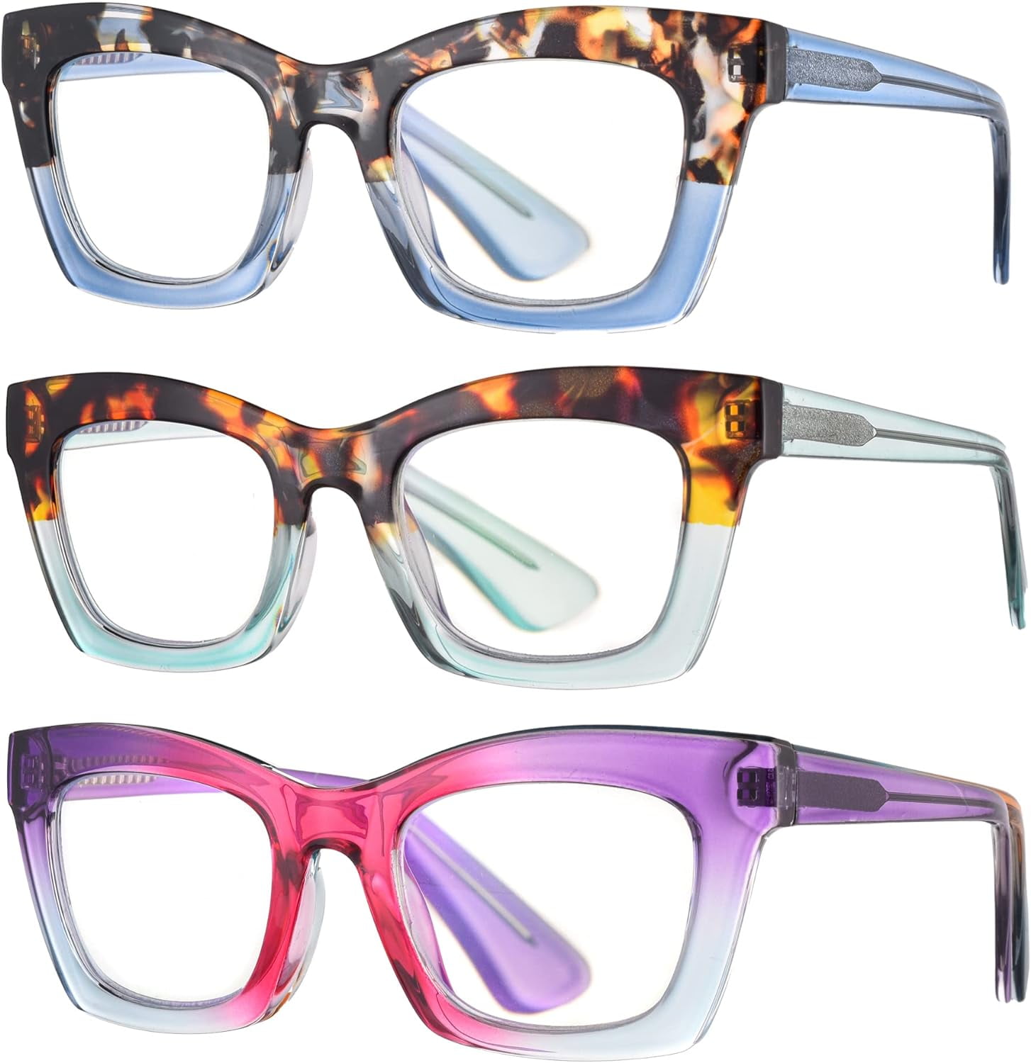 3 pack Oprah style Spring hinge Readers Blue Light Blocking Computer ...