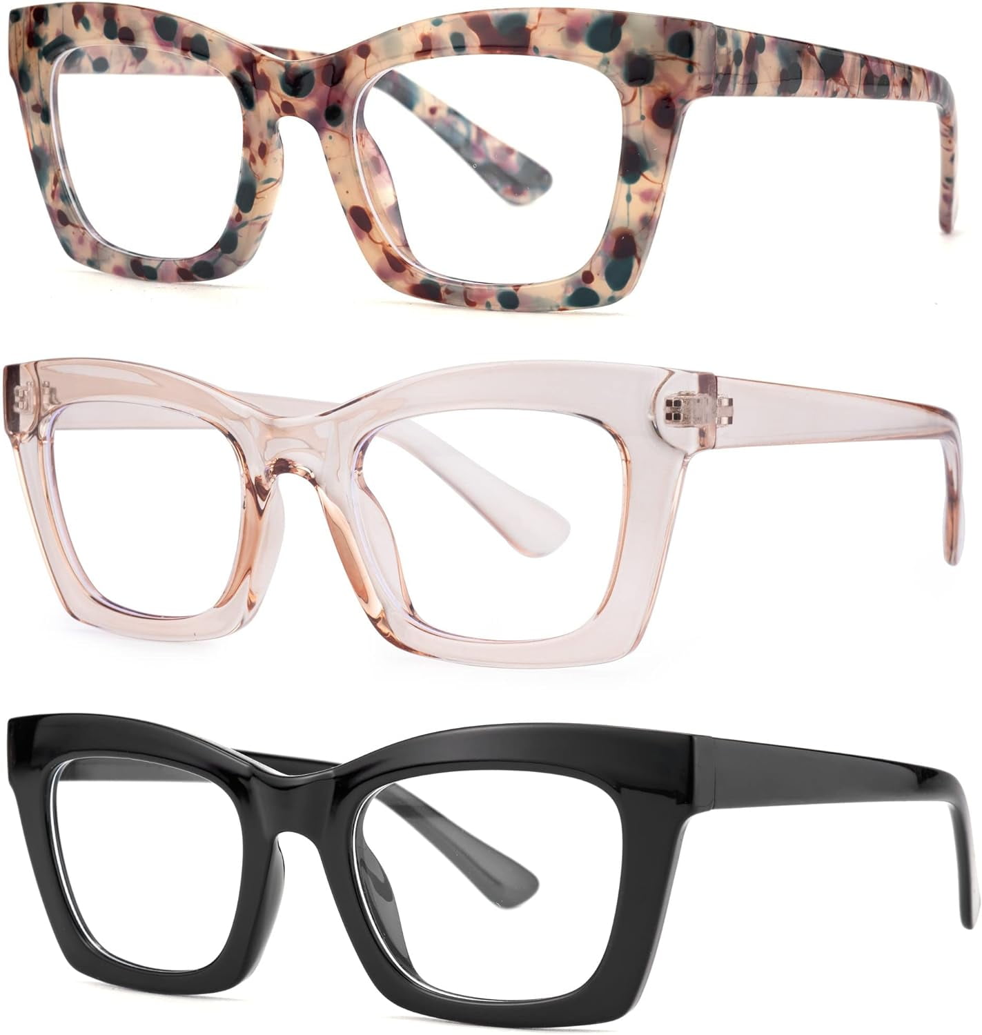 3 pack Oprah style Spring hinge Readers Blue Light Blocking Computer ...