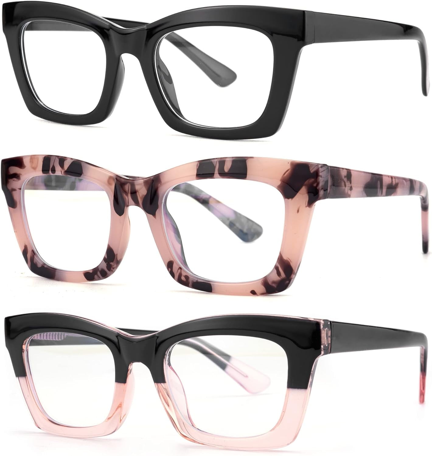 3 pack Oprah style Spring hinge Readers Blue Light Blocking Computer ...