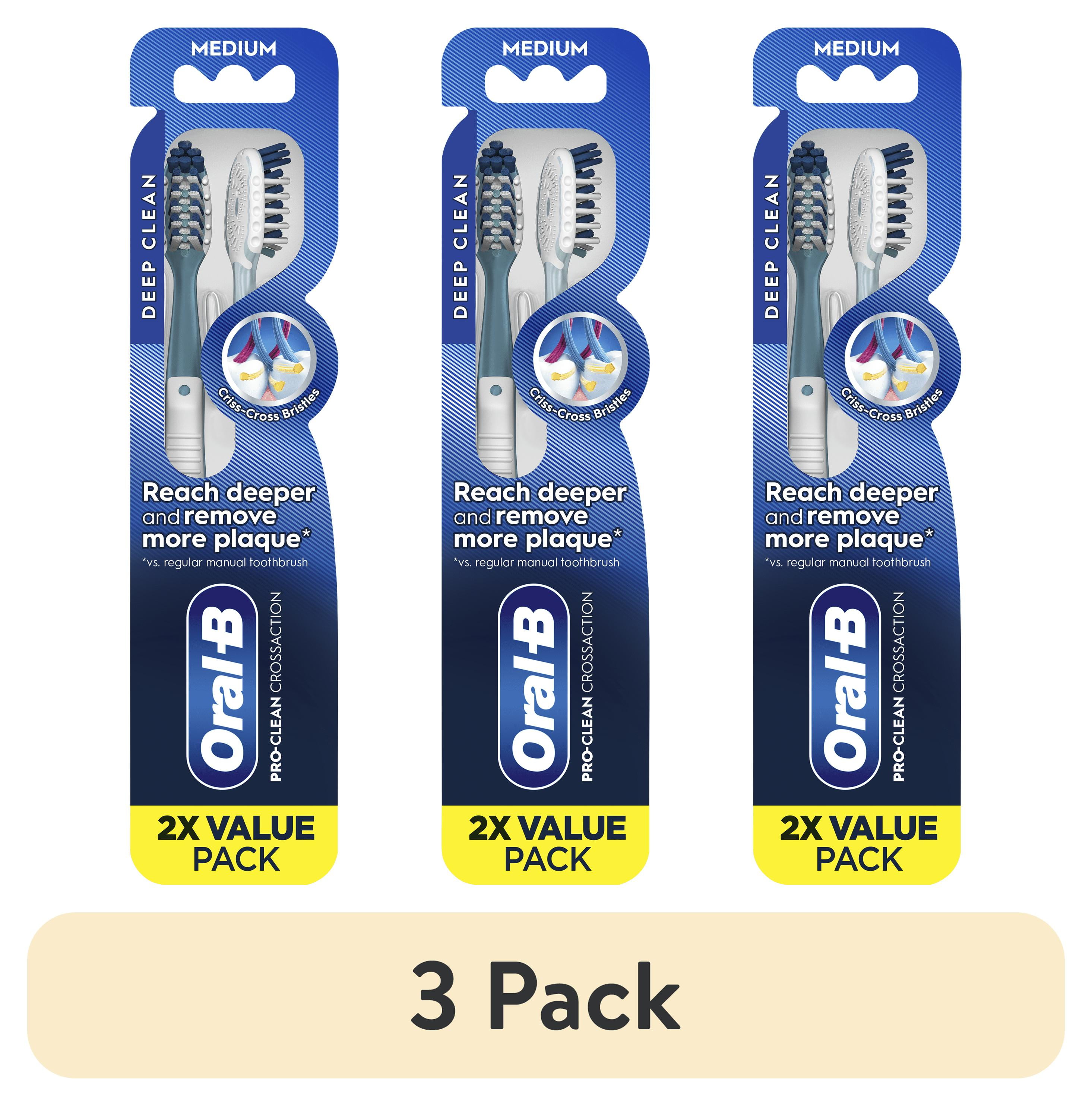 (3 pack) Oral-B Pro Clean Cross Action Toothbrushes, Deep Plaque ...