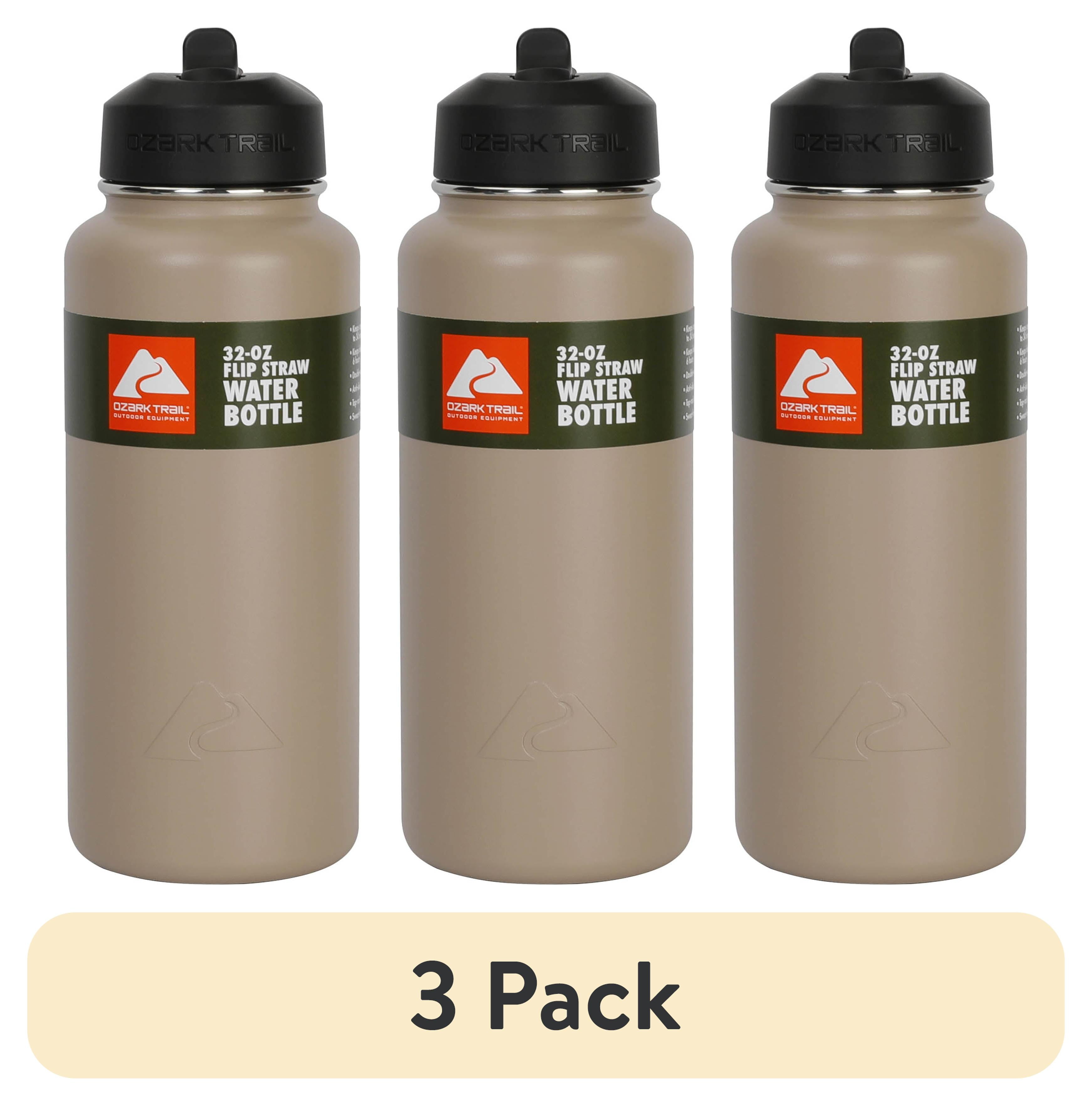 (3 pack) Ozark Trail 32 oz Insulated Stainless Steel, Wide Mouth Water Bottle, Loop Handle, Flip ...