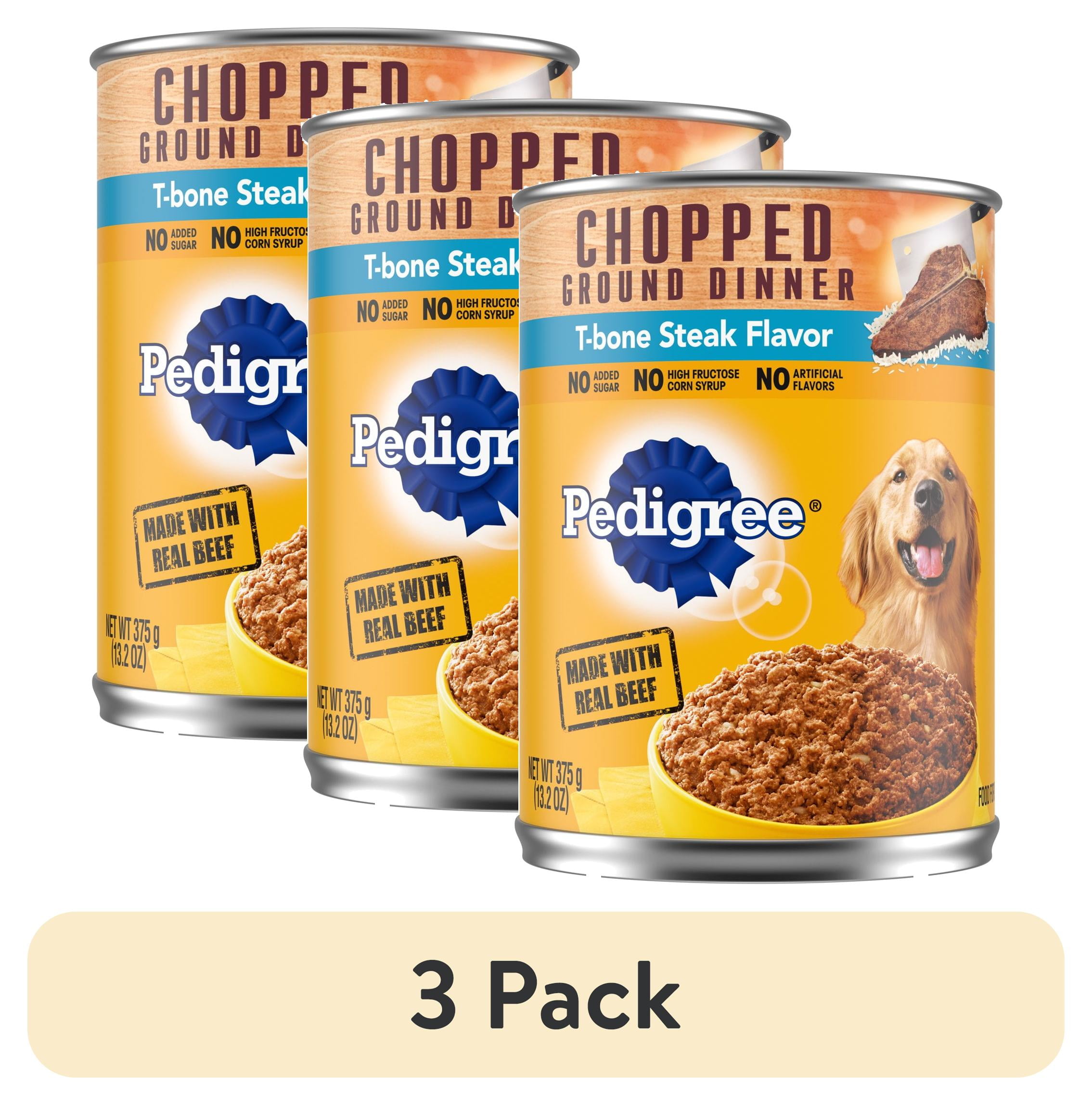 (3 pack) Pedigree Chopped Ground Dinner T-Bone Steak Flavor Adult Wet ...