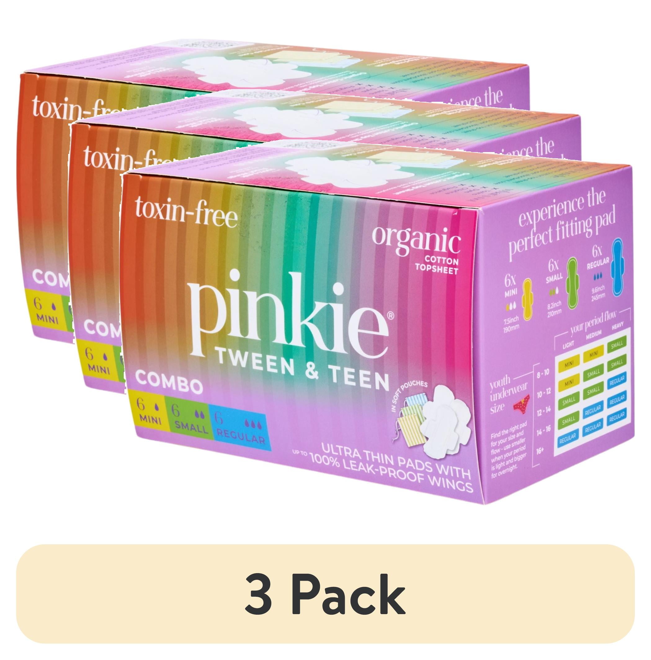(3 pack) Pinkie Teen Pads, Organic Cotton, Combo Pack (18 Count ...