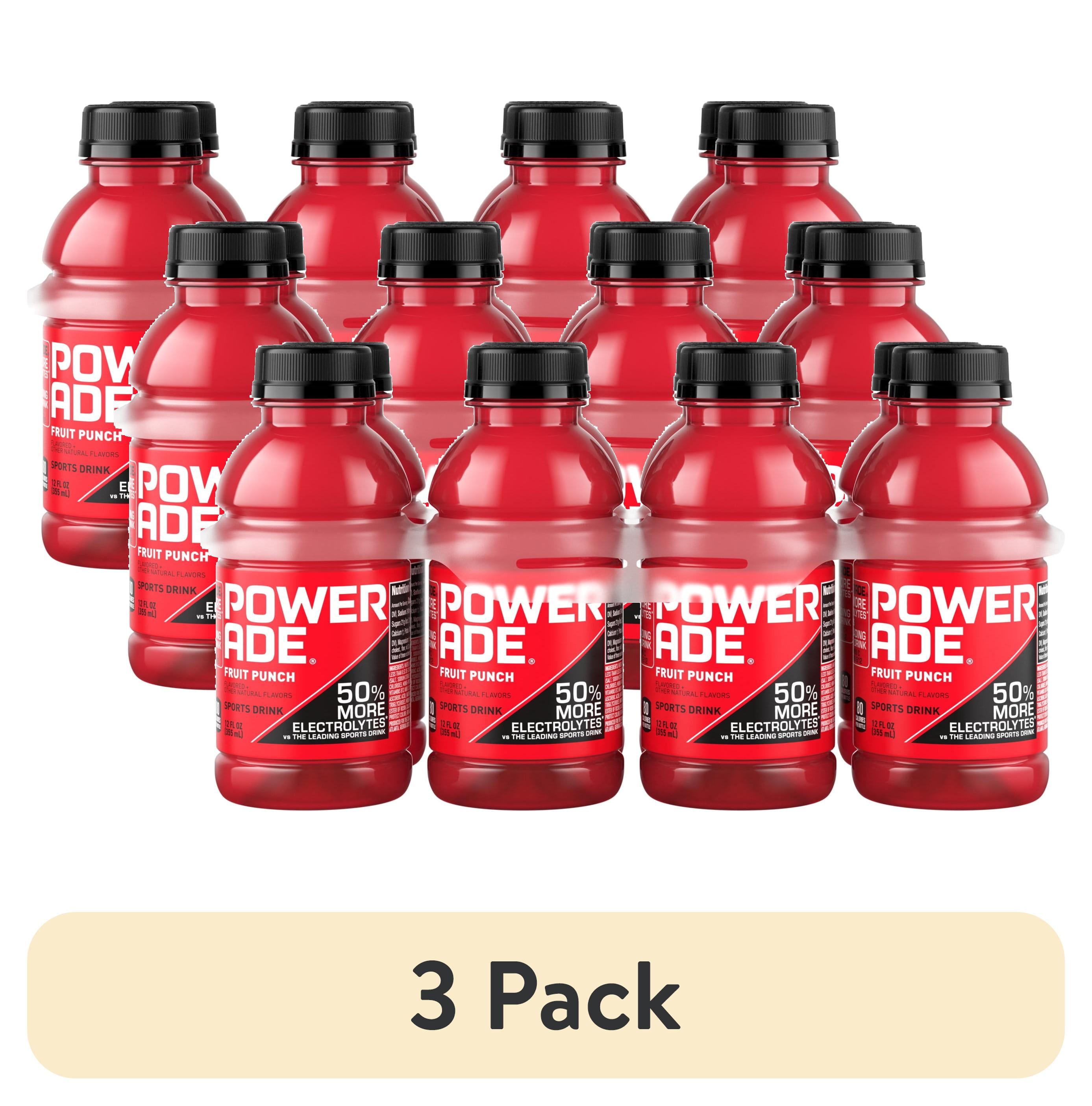 (3 pack) POWERADE Fruit Punch Electrolyte Sports Drink Bottles, 12 fl ...
