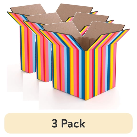 (3 pack) Packed Party, Small Shipping Box, 6" x 6" x 6", Striped Print ...